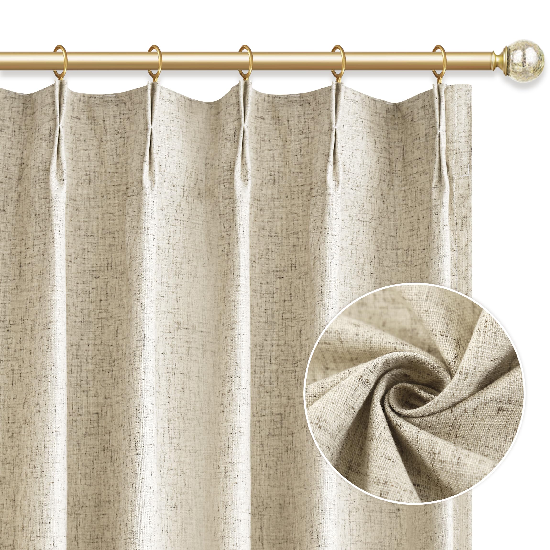 Amazon.com: Tan Linen Pinch Pleated Curtains 84 Inch Length 1 Panel 100 ...