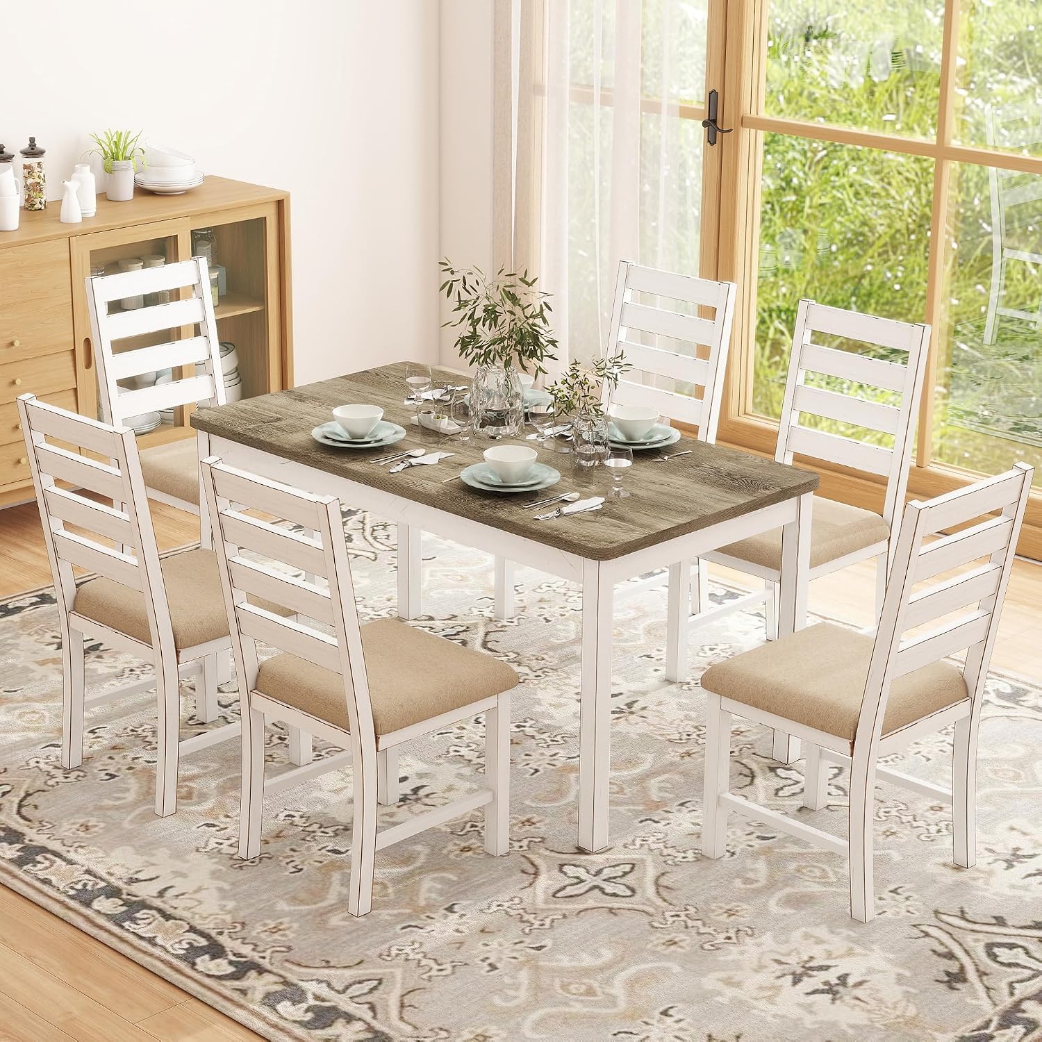 Amazon.com - ROCSUMOO Farmhouse Dining Table Set for 6 Person, 59 ...