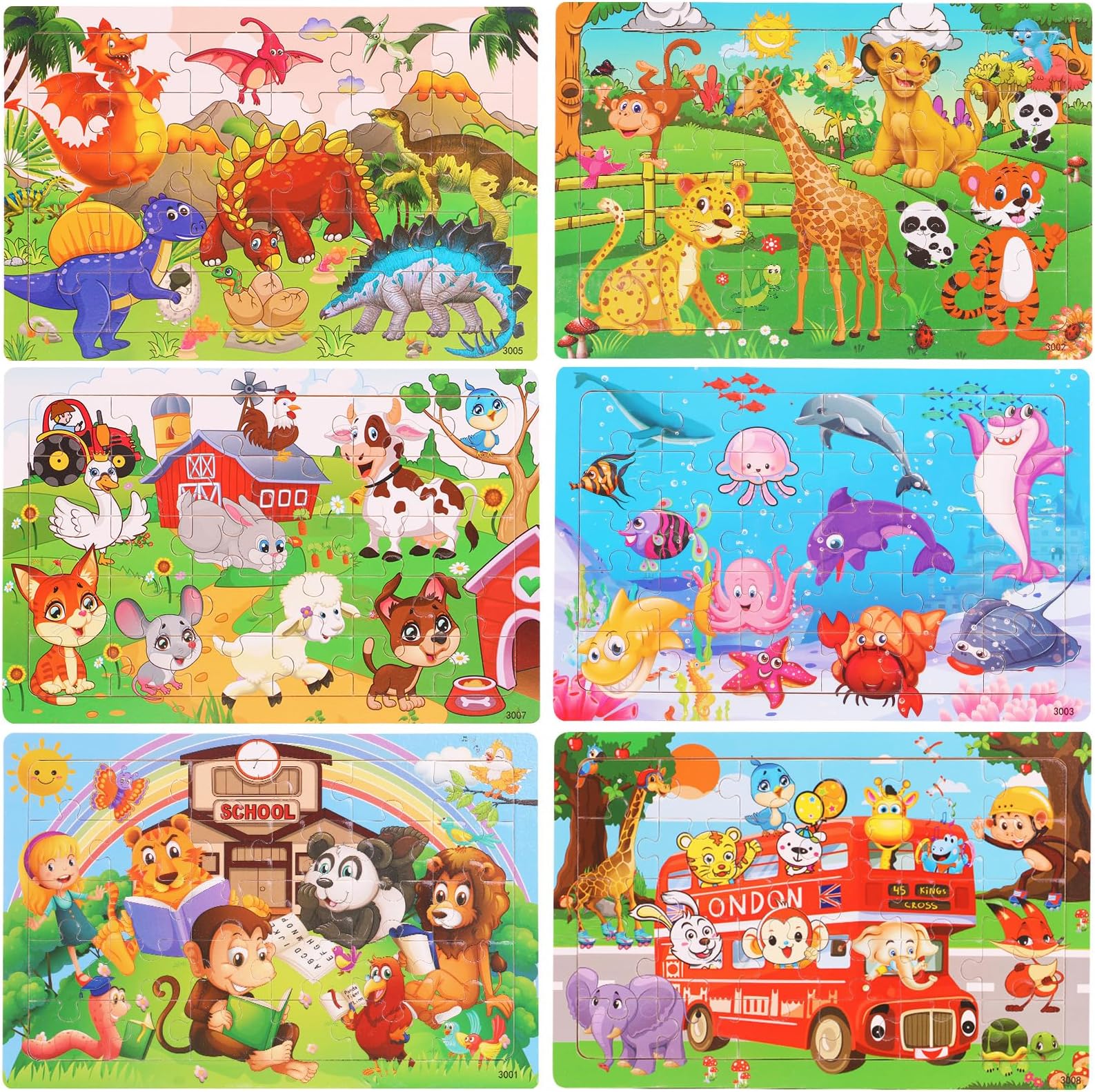 6 Puzzles Wooden Jigsaw Puzzles Set for Kids Age 4-8 Year Old 30 Piece ...