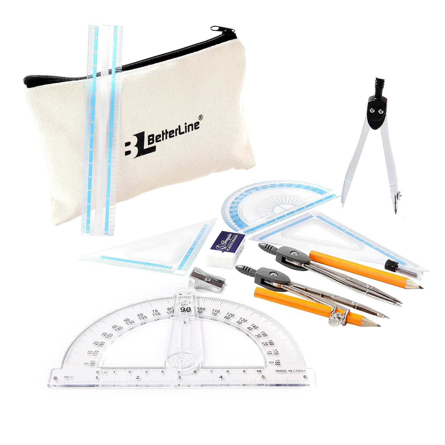 Geometry and Compass Math Set - 15 Pieces Includes Rulers, Protractors ...