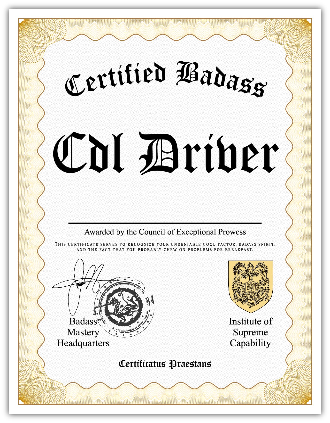 Amazon.com : Certified Badass Cdl Driver Diploma| Funny Personalized ...