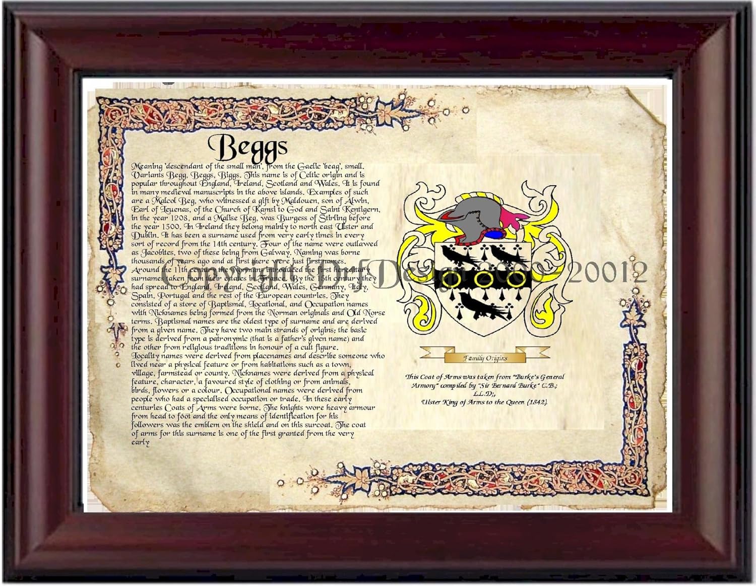 Amazon.com: Beggs Coat of Arms/ Family History 11" x 13 " Wood Framed ...