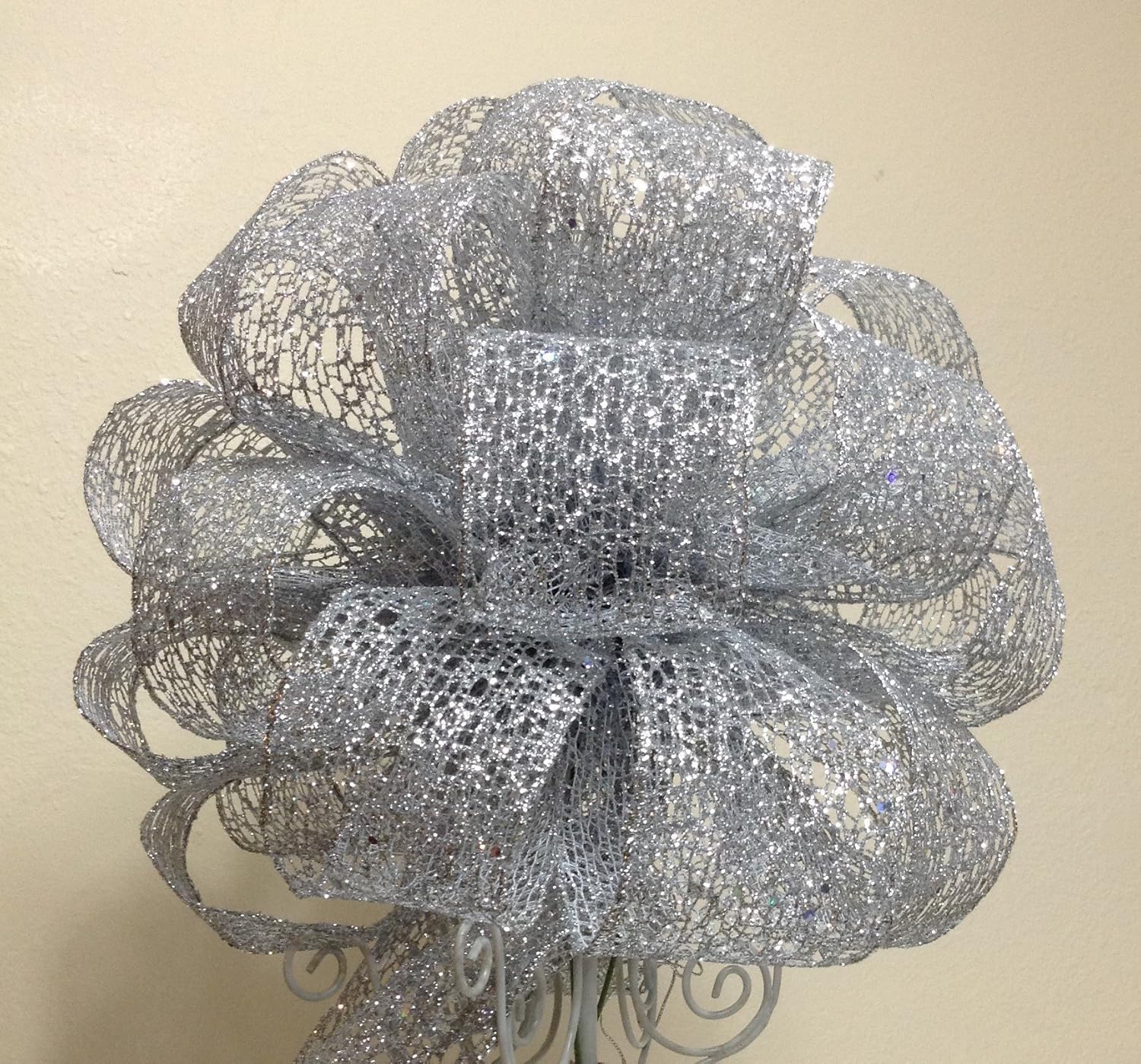 Amazon.com: Extra Large Silver Tree Topper - Christmas Tree Topper Bow ...