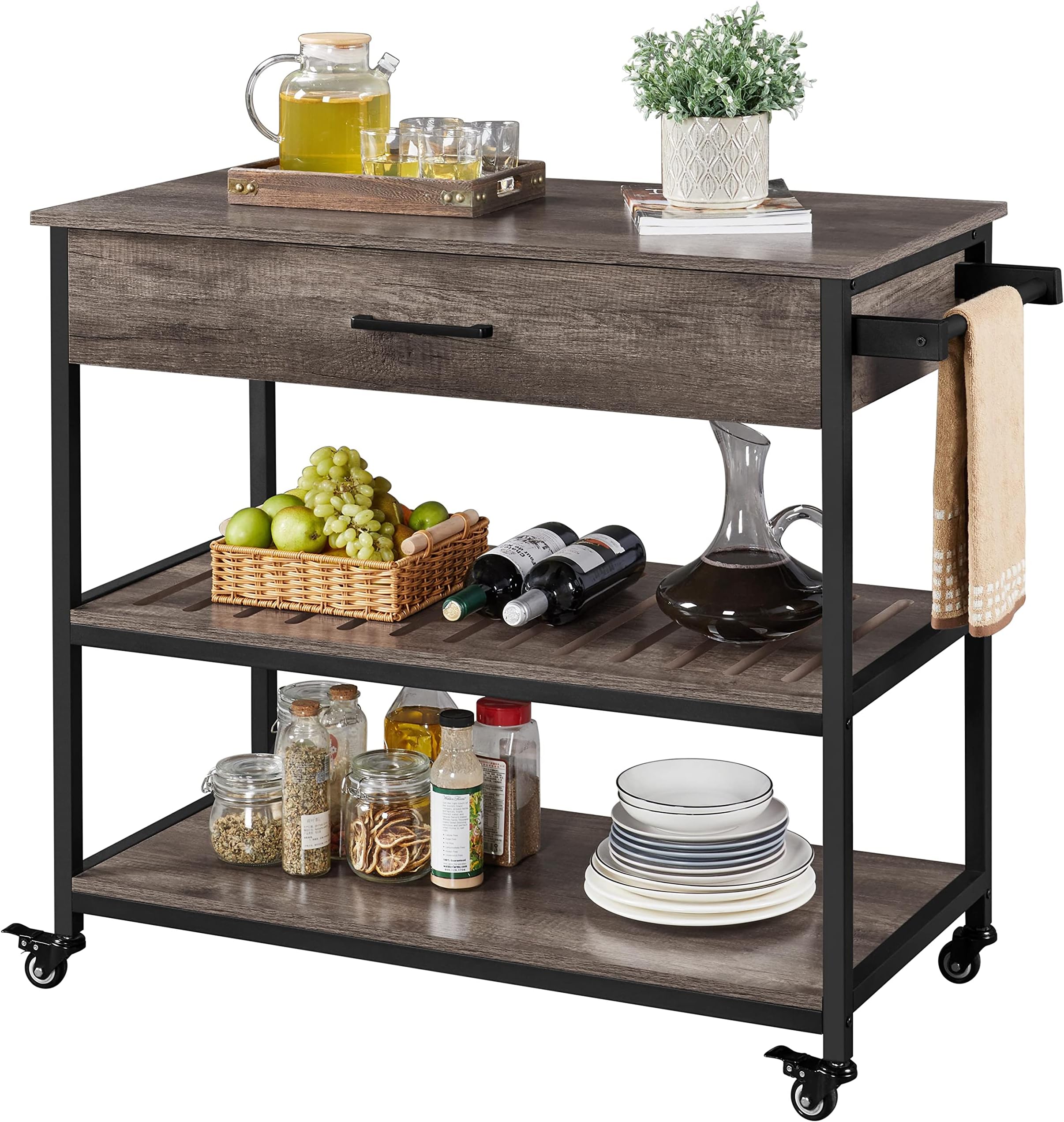 Amazon.com: Topeakmart 3 Tier Rolling Kitchen Island&Cart on Wheels ...