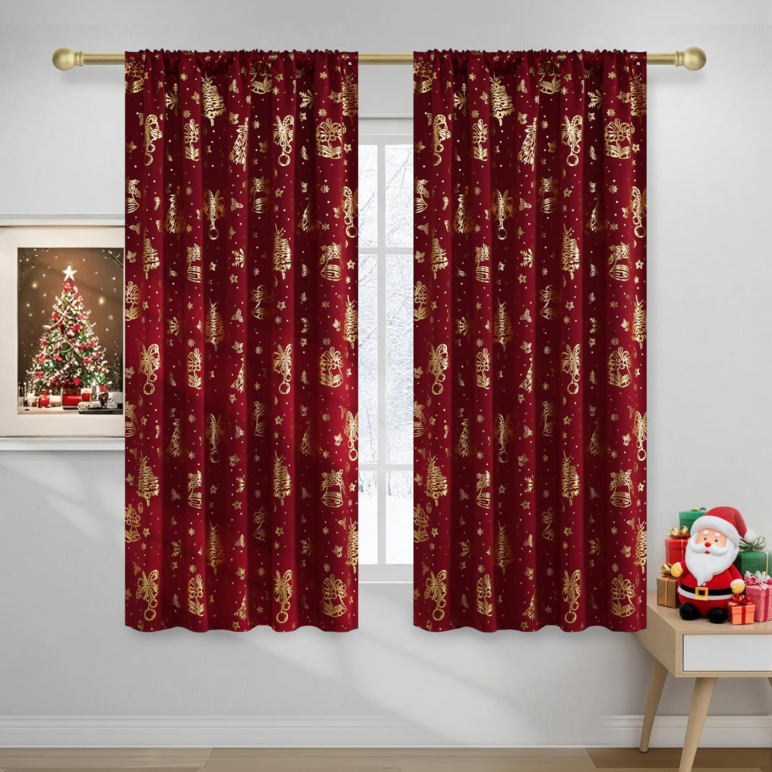 Amazon.com: NICETOWN 2 Panels Red Christmas Curtains W42 x L63 in, Rod ...