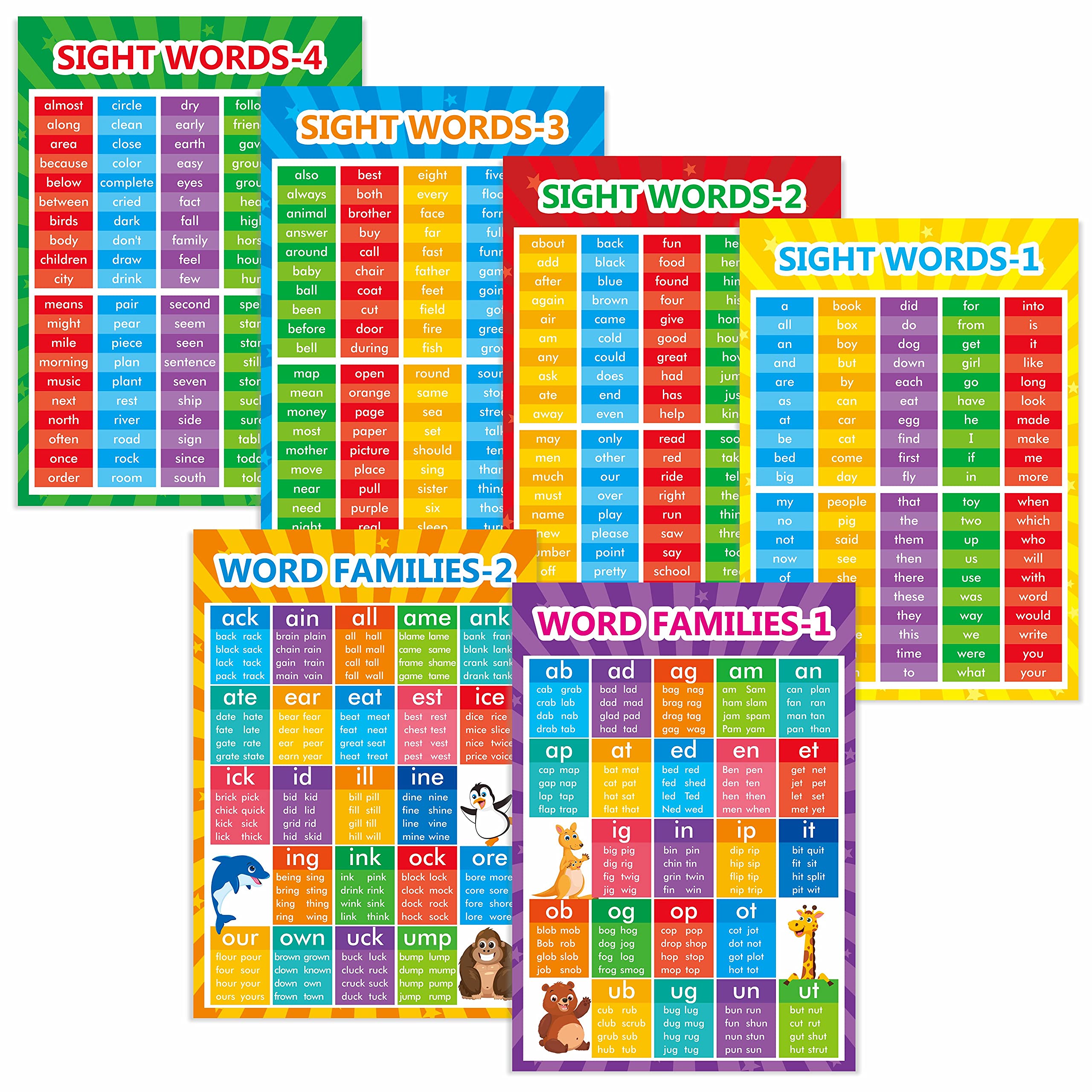 Snapklik.com : 6 PCs Educational Posters Sight Words And Affixes ...