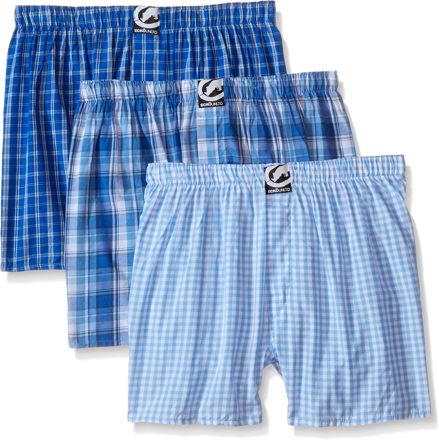 ecko unltd. Men's 3pk Woven Boxers 293, Light Blue Plaid, Light Blue ...