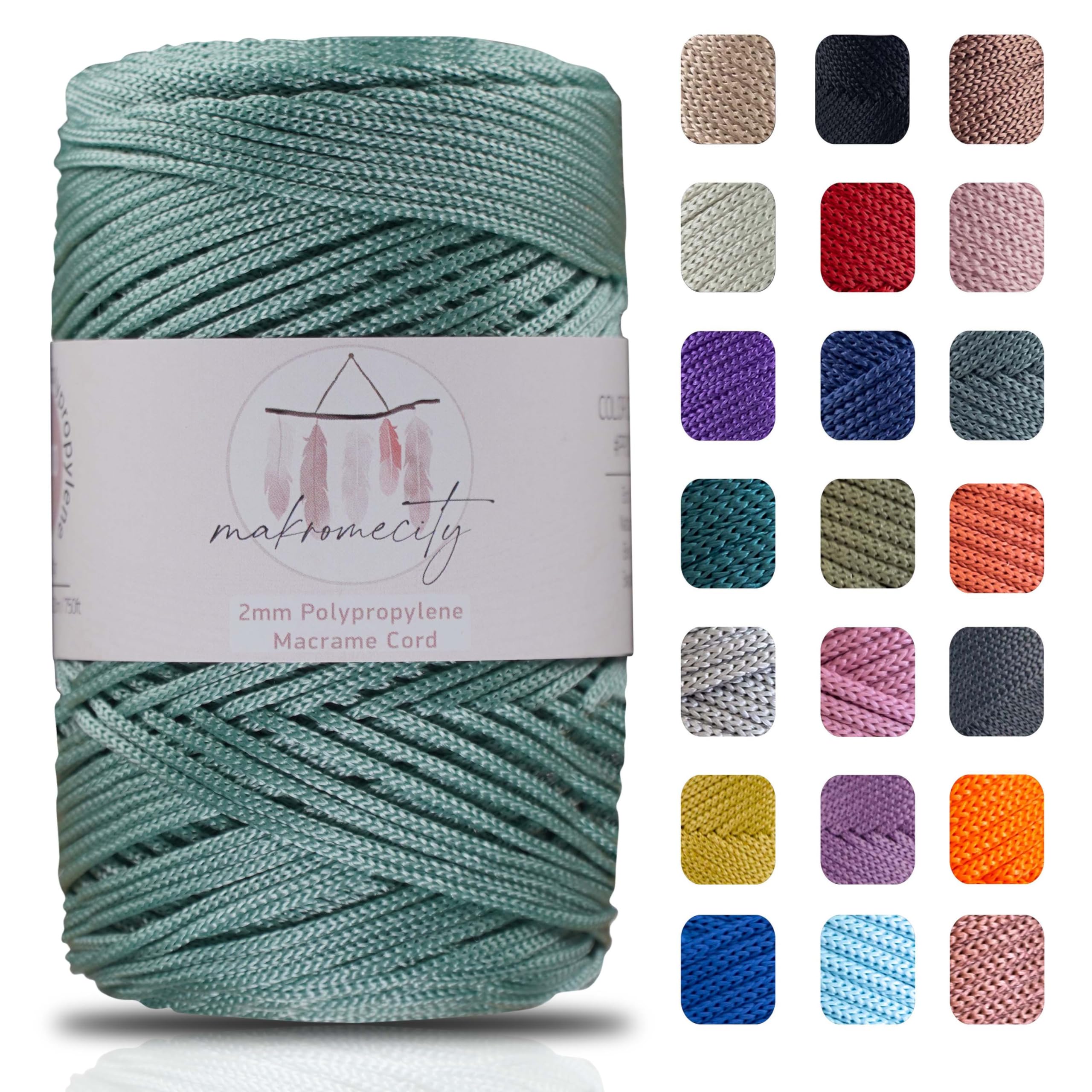 Amazon.com: Makromecity, Polyester Macrame Cord 2mm x 250 Yards (750 ...