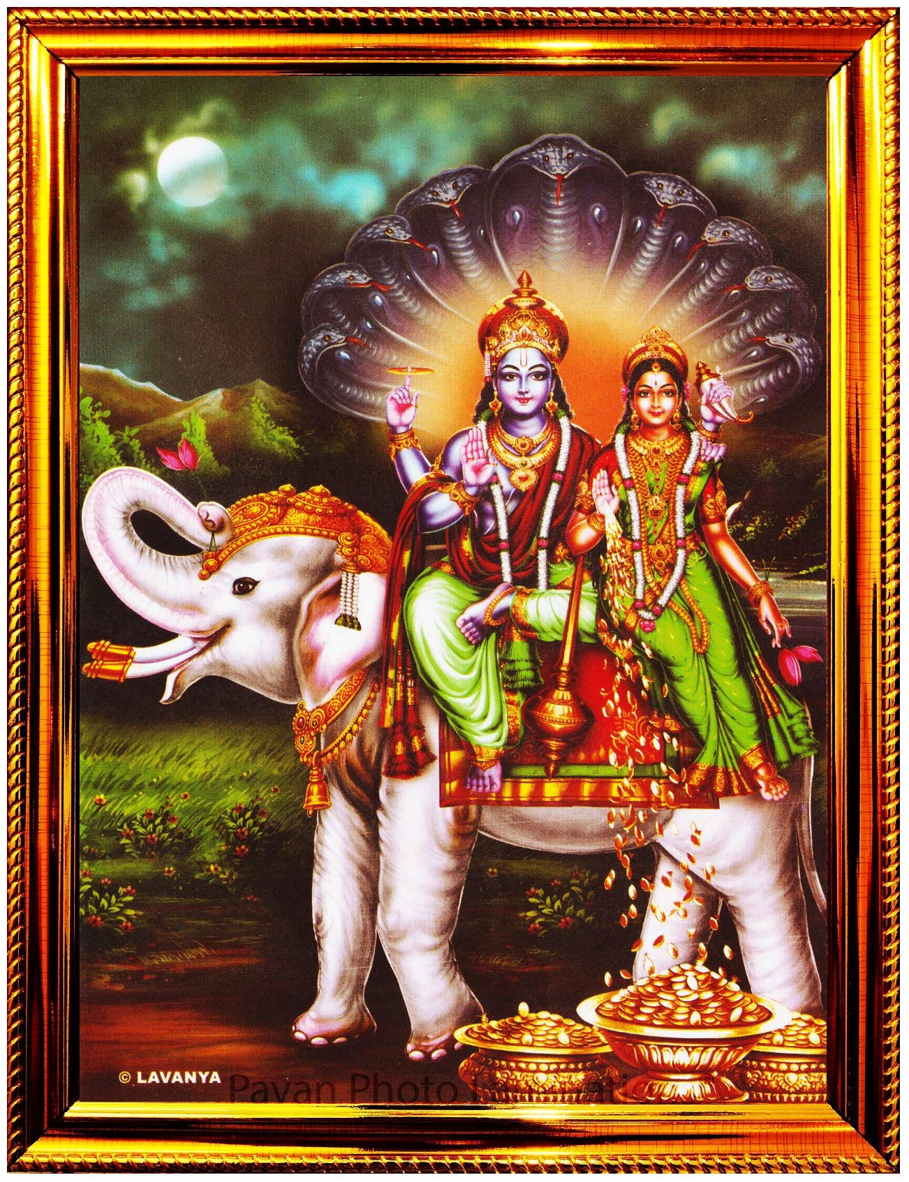 Buy Pavan Photo Laminations Lord Vishnu Dev Lakshmi Devi Laxmi Narayan ...
