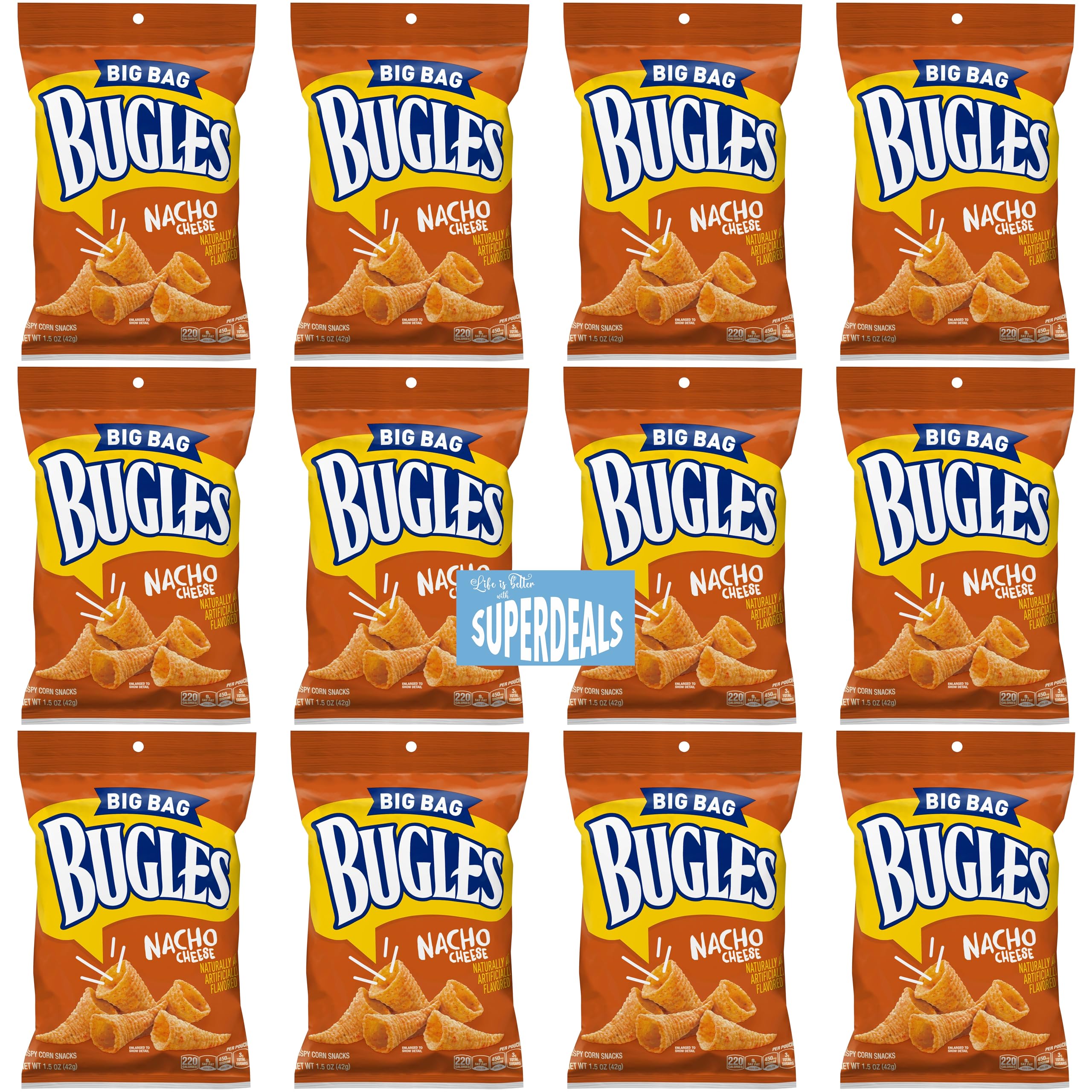 Amazon.com: Bugles, Nacho Cheese,Crispy Corn Snack, 1.5 oz Pack of 12 bundled by SUPERDEALS with ...