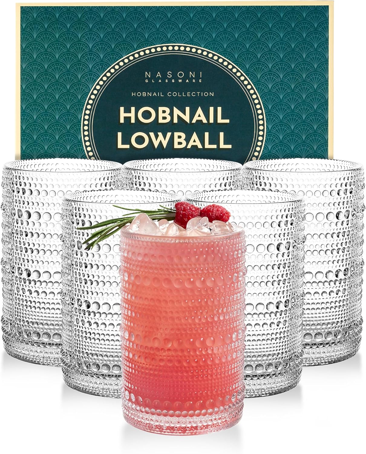 Amazon.com | NASONI GLASSWARE 14 oz Hobnail Highball Glasses Set of 6 ...