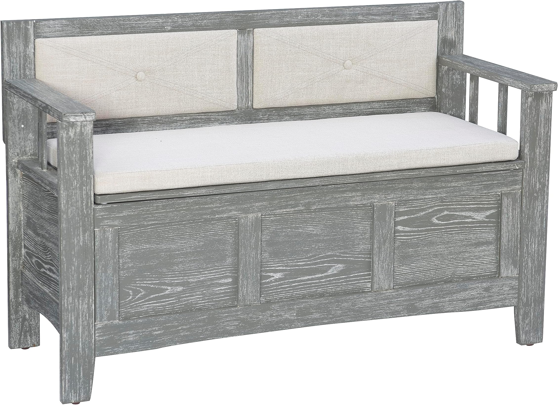 Amazon.com: Linon Carlton Weathered Grey Storage Bench with Beige ...