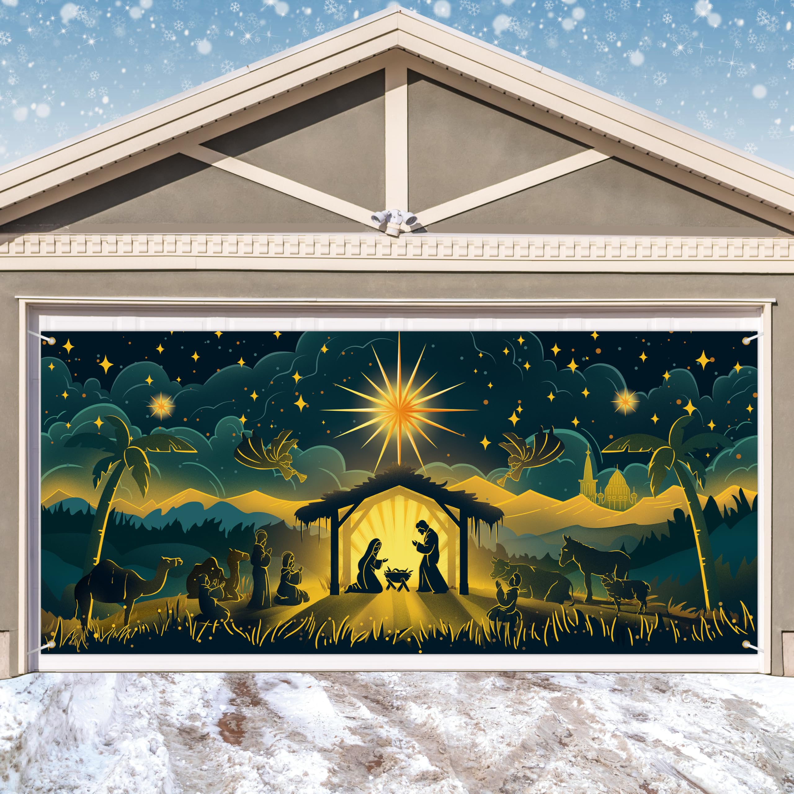 Amazon.com: JOPHMO Christmas Nativity Garage Door Banner Decoration ...