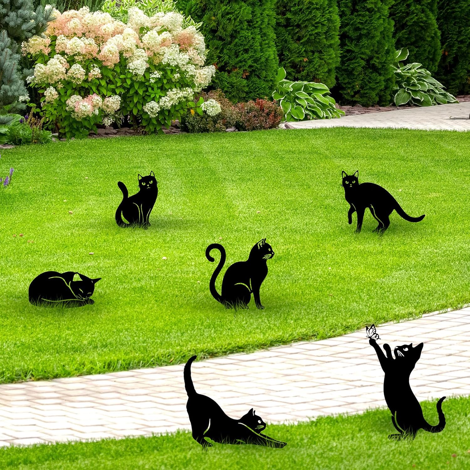 Amazon.com: Tandefio 6 Pcs Metal Cat Garden Decor Black Cat Silhouette ...