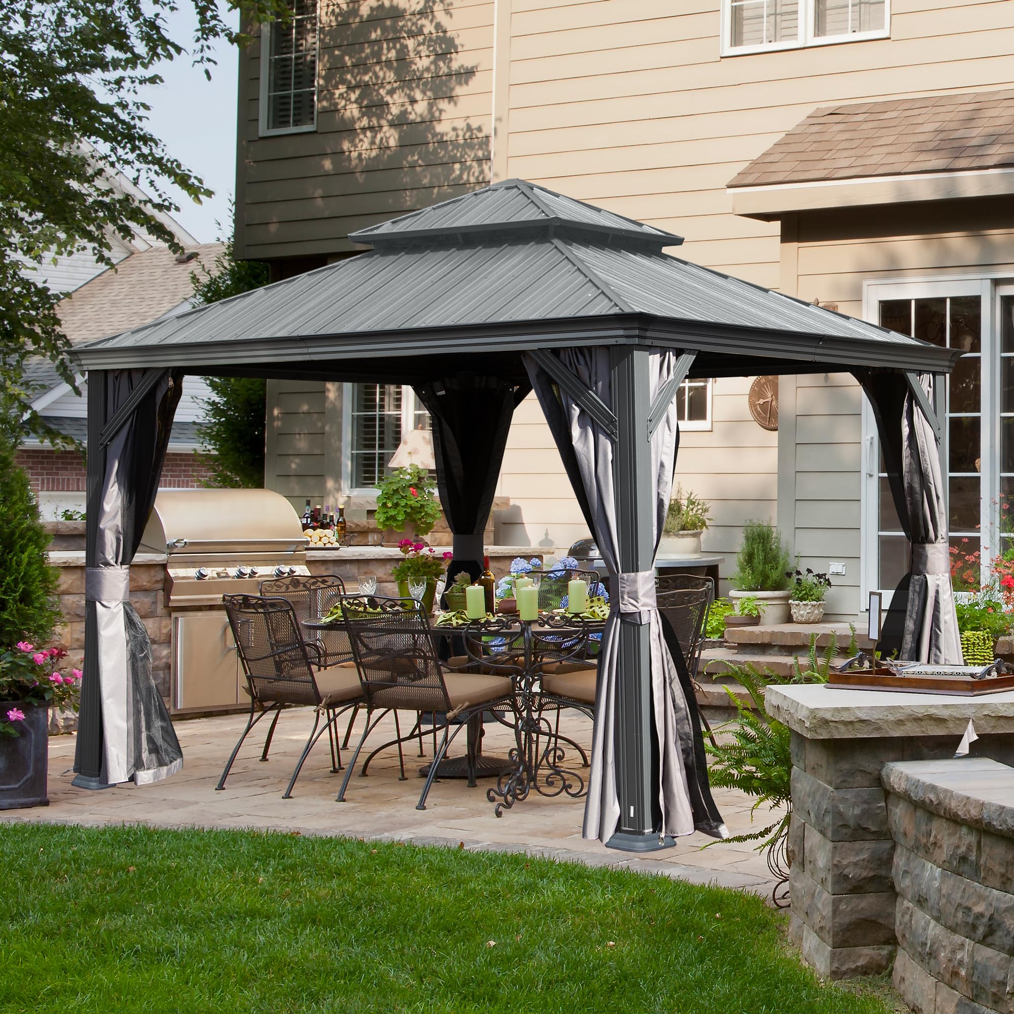 Amazon.com : Domi 12’ x 12’ Outdoor Hardtop Gazebo, Upgraded Metal ...