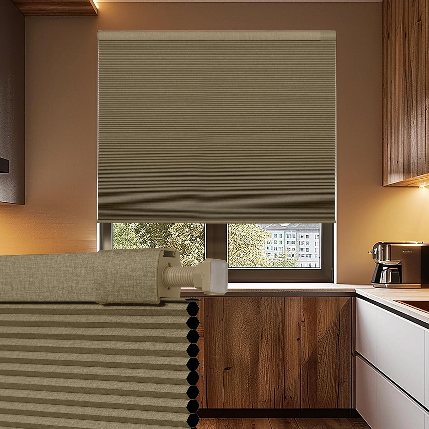 Amazon.com: Boolegon No Drill Linen Pattren Cellular Shades for Windows ...