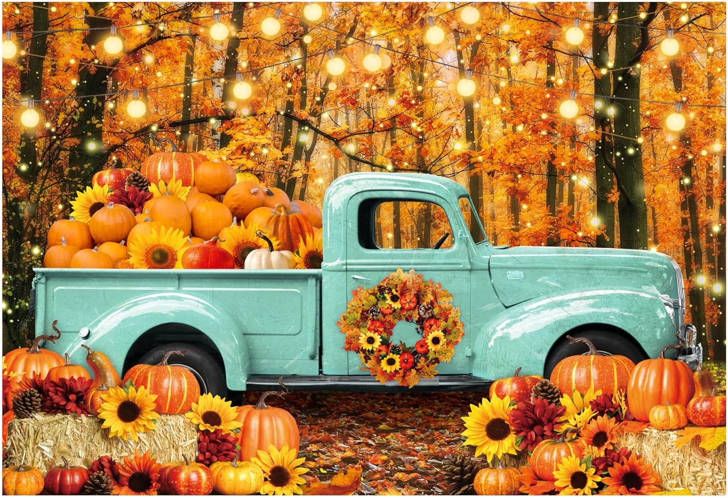Amazon.com : Funnytree 82" x 59" Autumn Forest Blue Truck Backdrop for ...