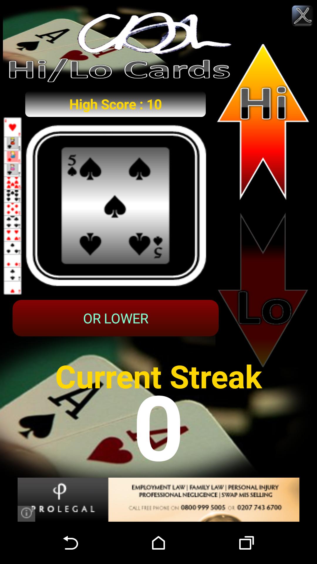 CAsh - High Low Playing Cards - App on Amazon Appstore
