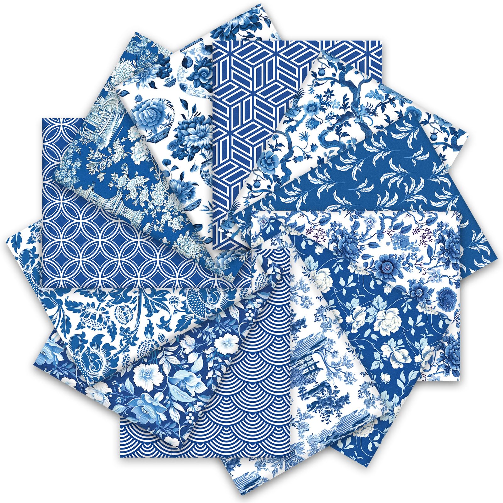 Amazon.com: JarThenaAMCS 12Pcs Blue Chinoiserie Cotton Fabric Bundles ...