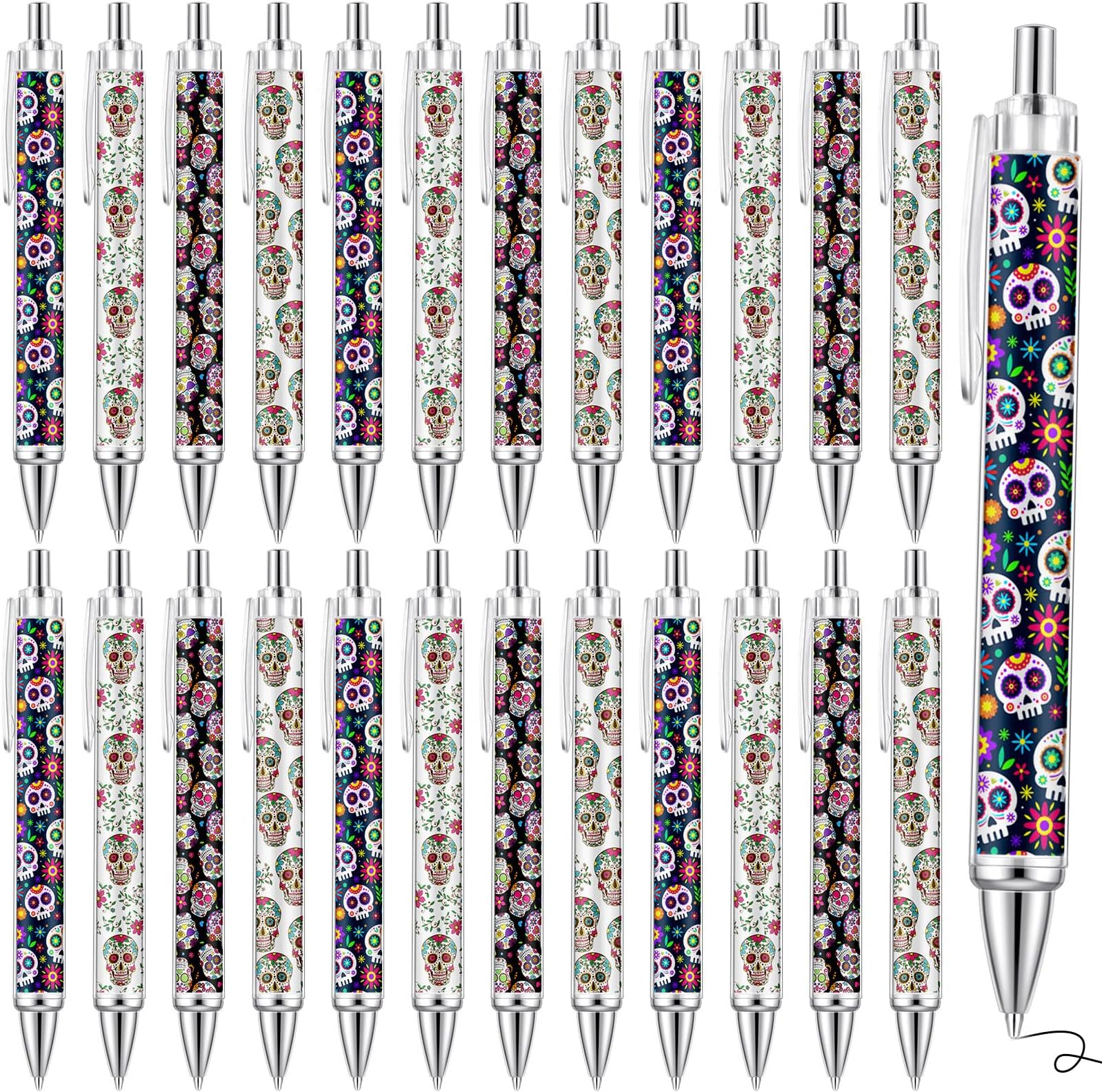 Amazon.com : 12 Pcs Sugar Skull Pens with Pencil Case Ballpoint Pens ...