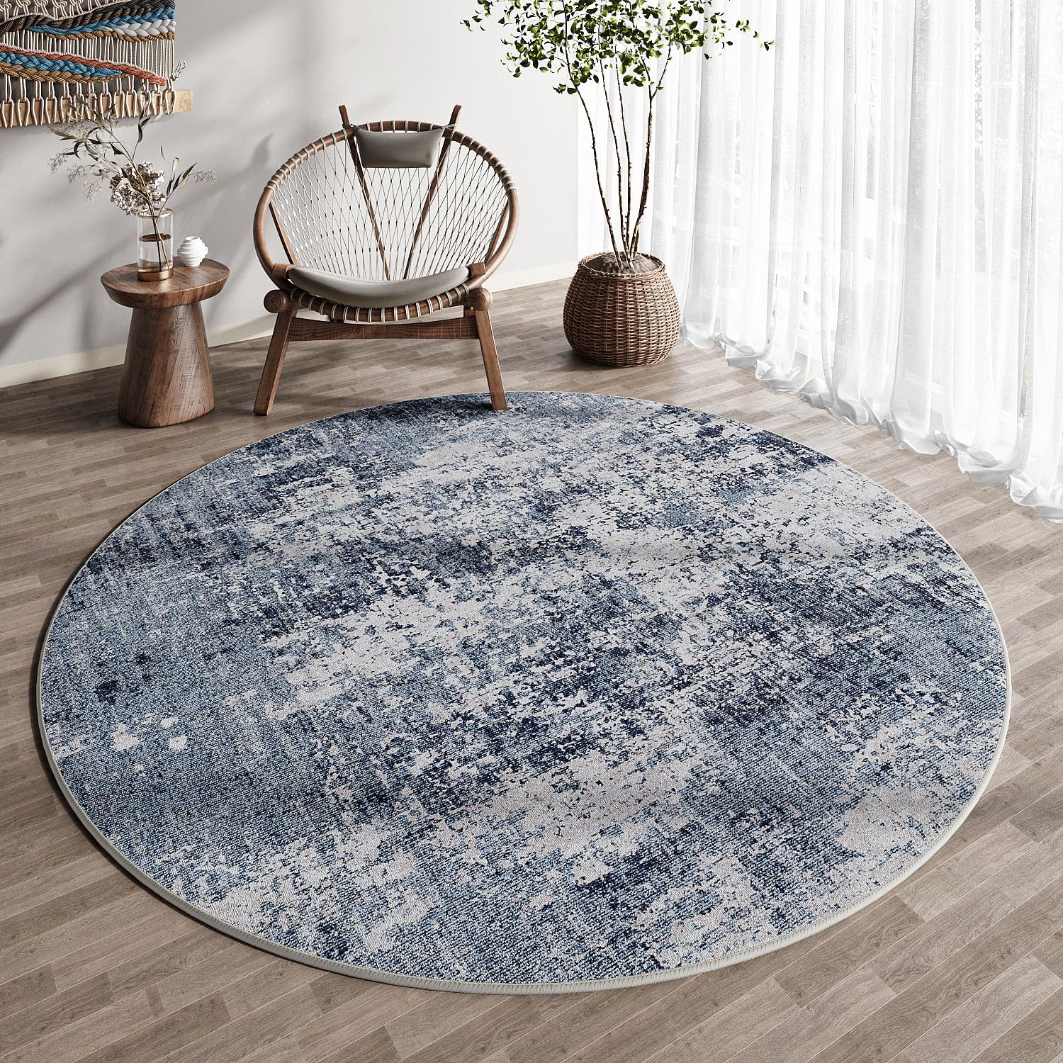 Amazon.com: PureCozy Modern Abstract Round Area Rug 4ft Blue Circle ...