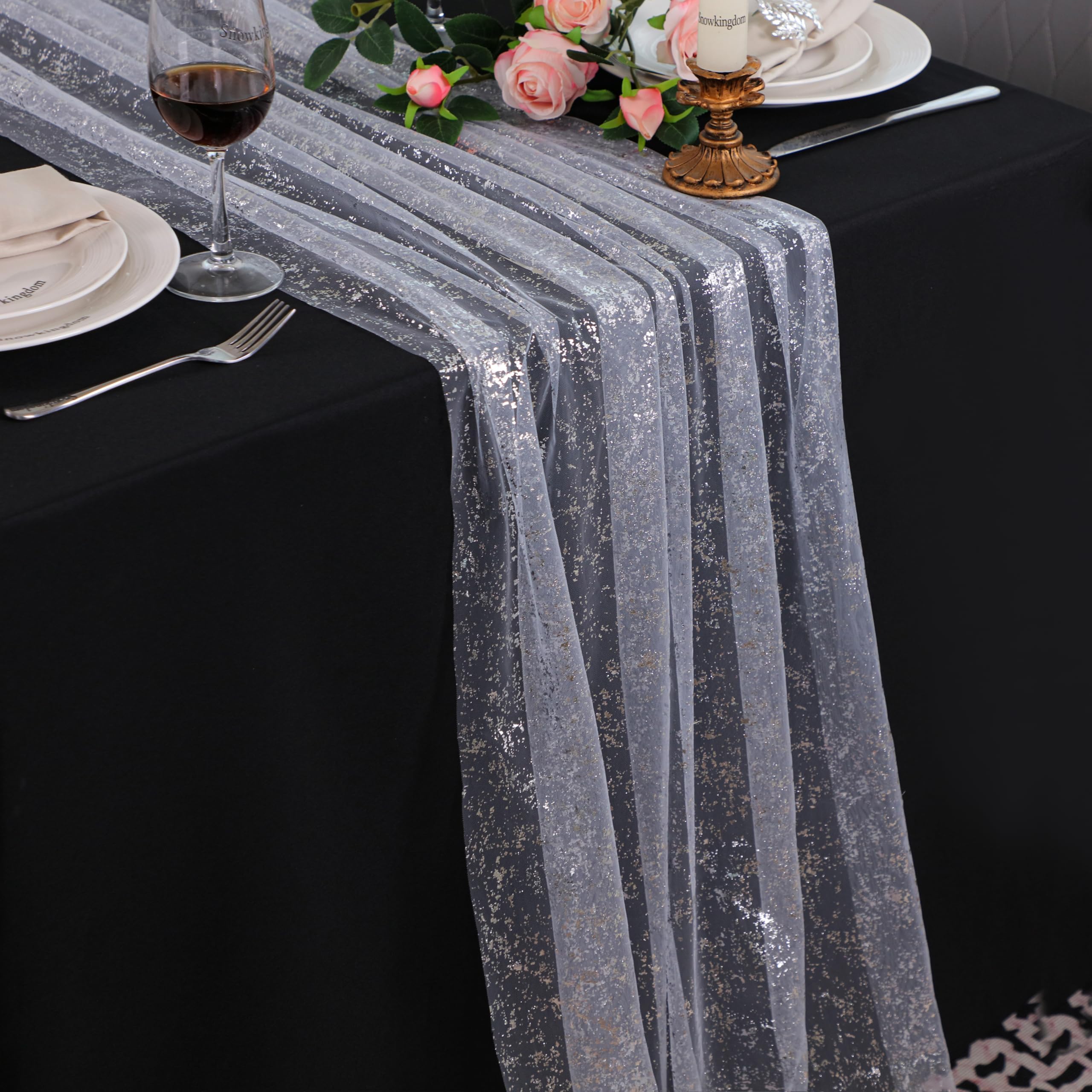 Amazon.com: LOMOHOO Sheer Silver Table Runner Metallic Silver Romantic ...