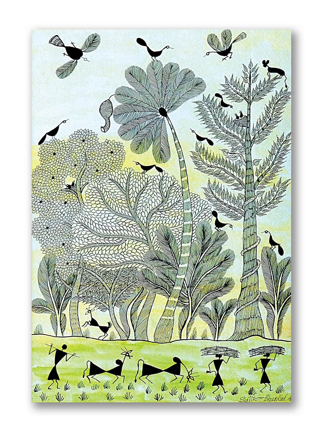 Tamatina Warli Art Canvas Painting | Men in The Field | Classic Indian ...