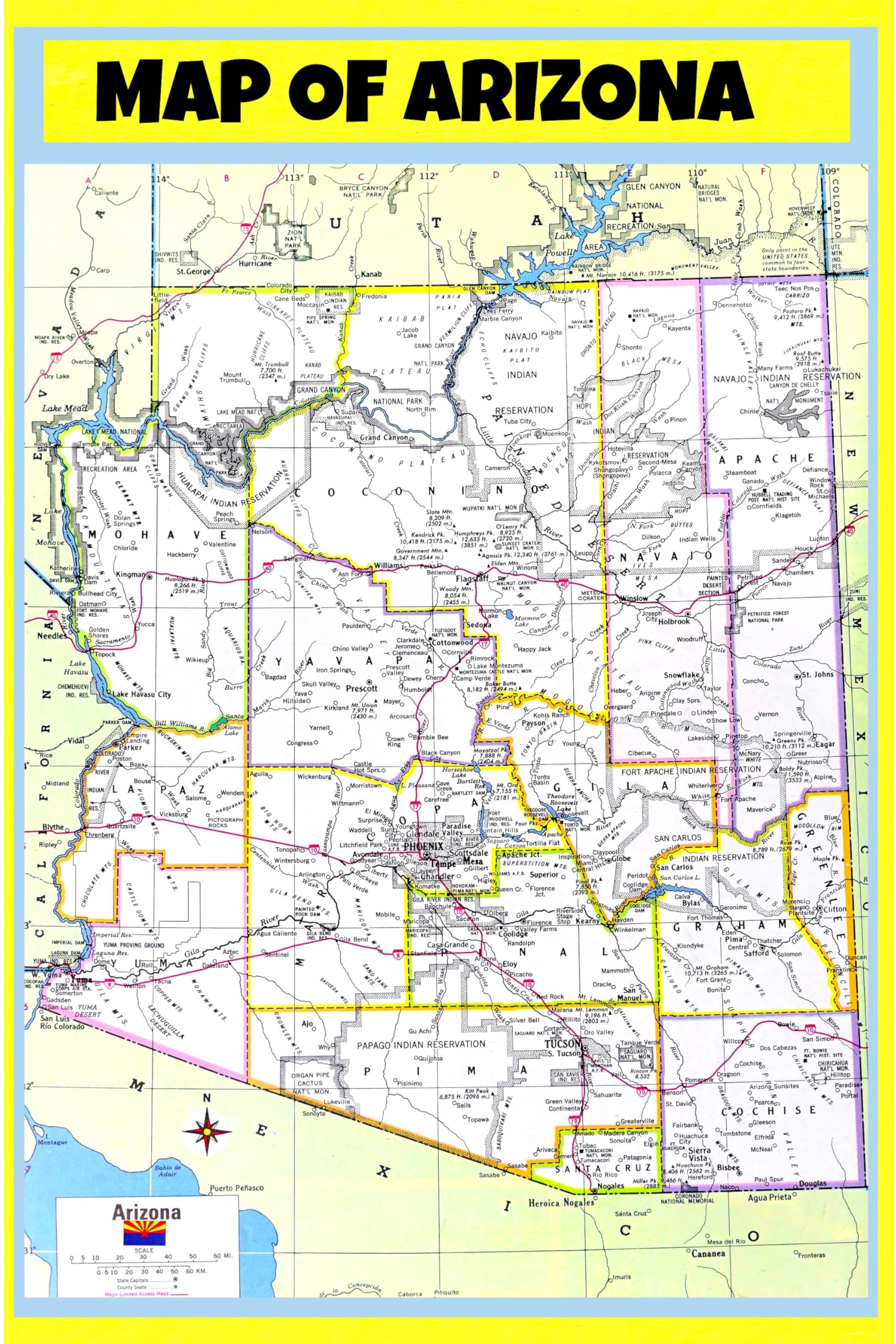 Large Printable Map Of Arizona Arizona Printable Map