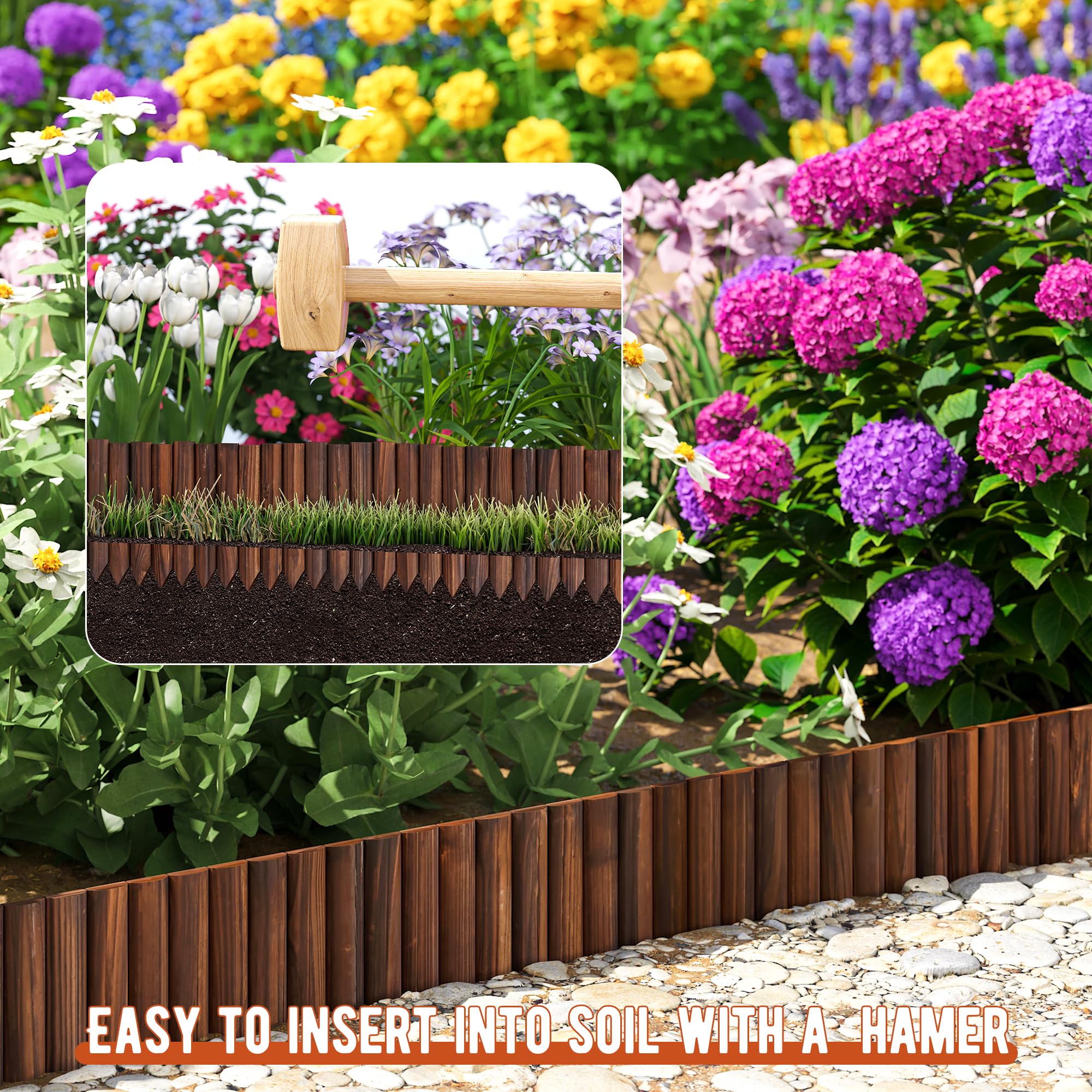 Snapklik.com : Wood Garden Edging Border Fence, 7.9" Height Wooden ...