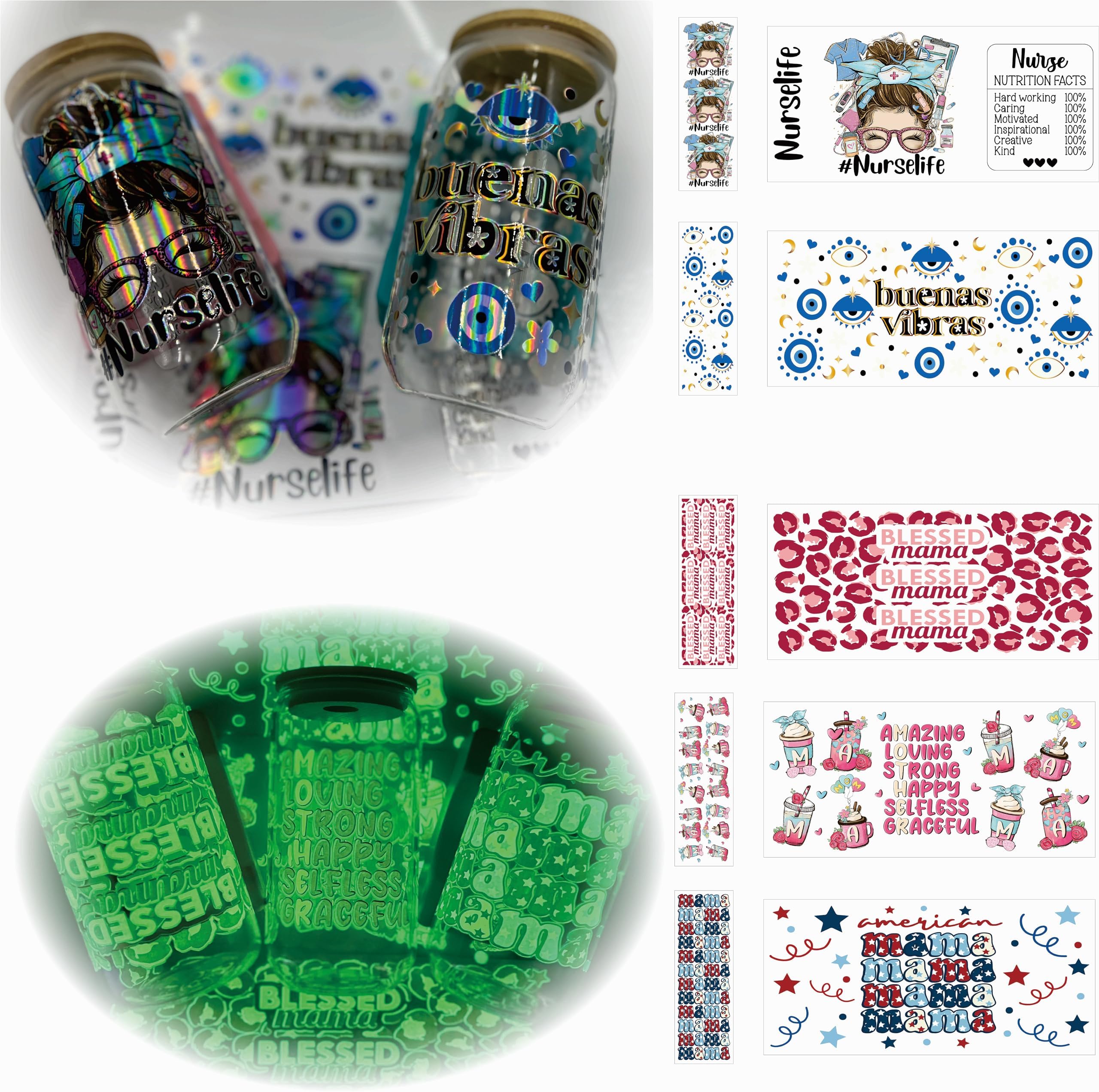 Amazon.com: UV DTF Wrap Cup Glow-in-The-Dark Stickers for 16 OZ Libbey ...