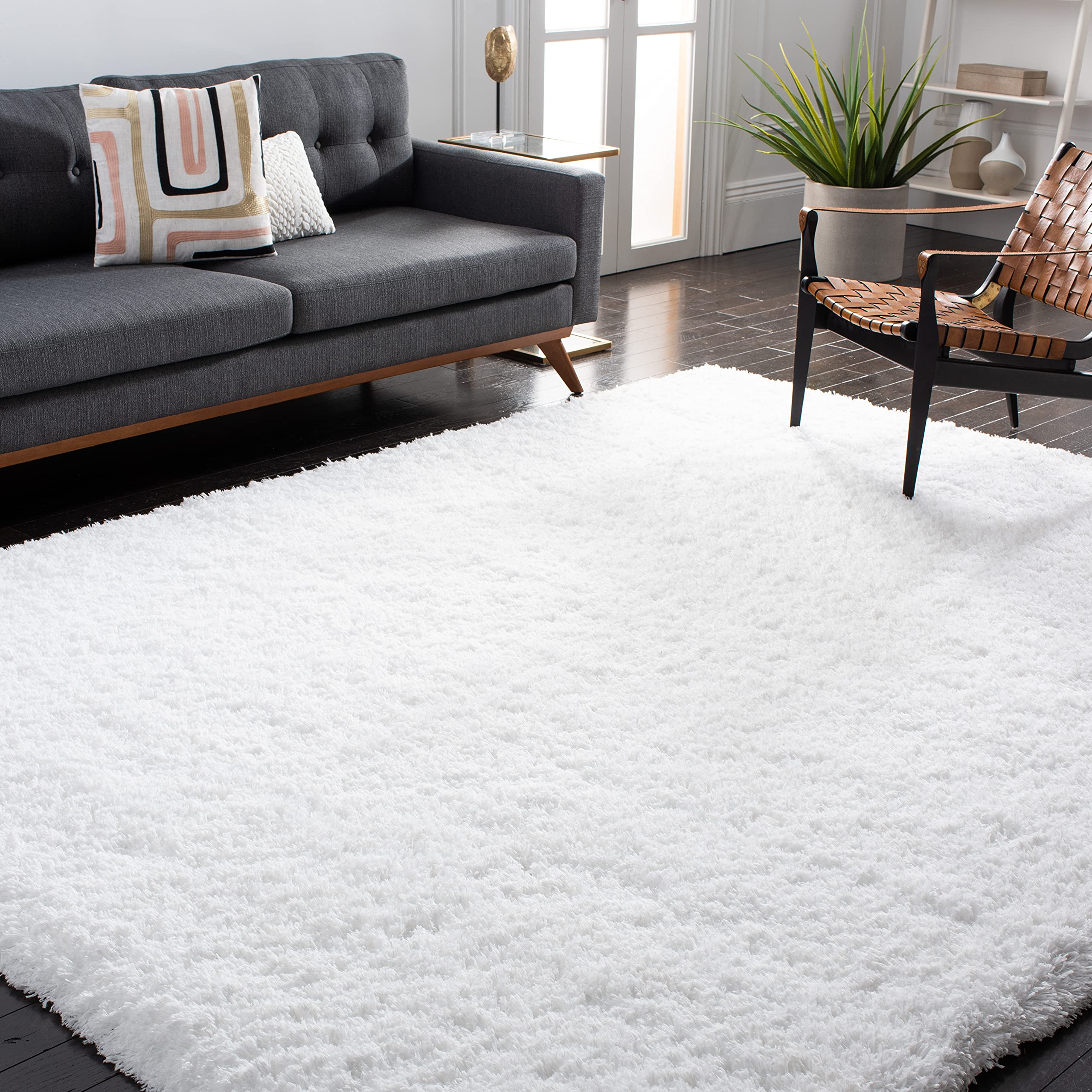 SAFAVIEH Polar Shag Collection Area Rug - 8' x 10', White, Solid Glam ...