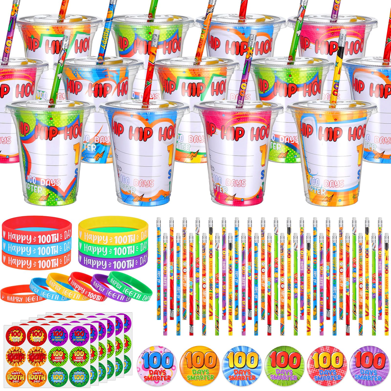 Amazon.com: FillTouch 252 Pcs 100 Days of School Awards Set Happy 100th ...