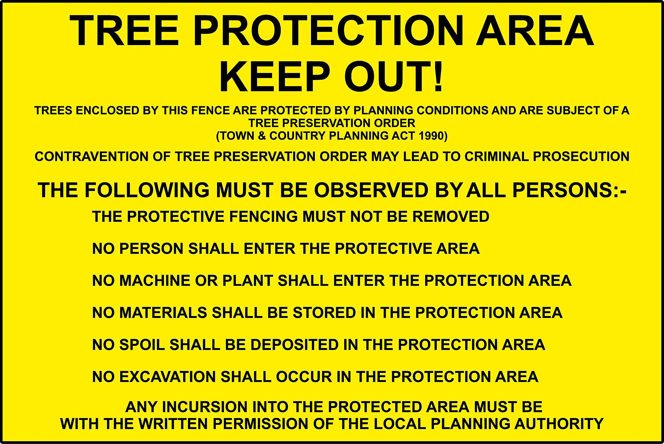 Warning tree protection area Safety sign - 1.2mm Rigid plastic 400mm x ...
