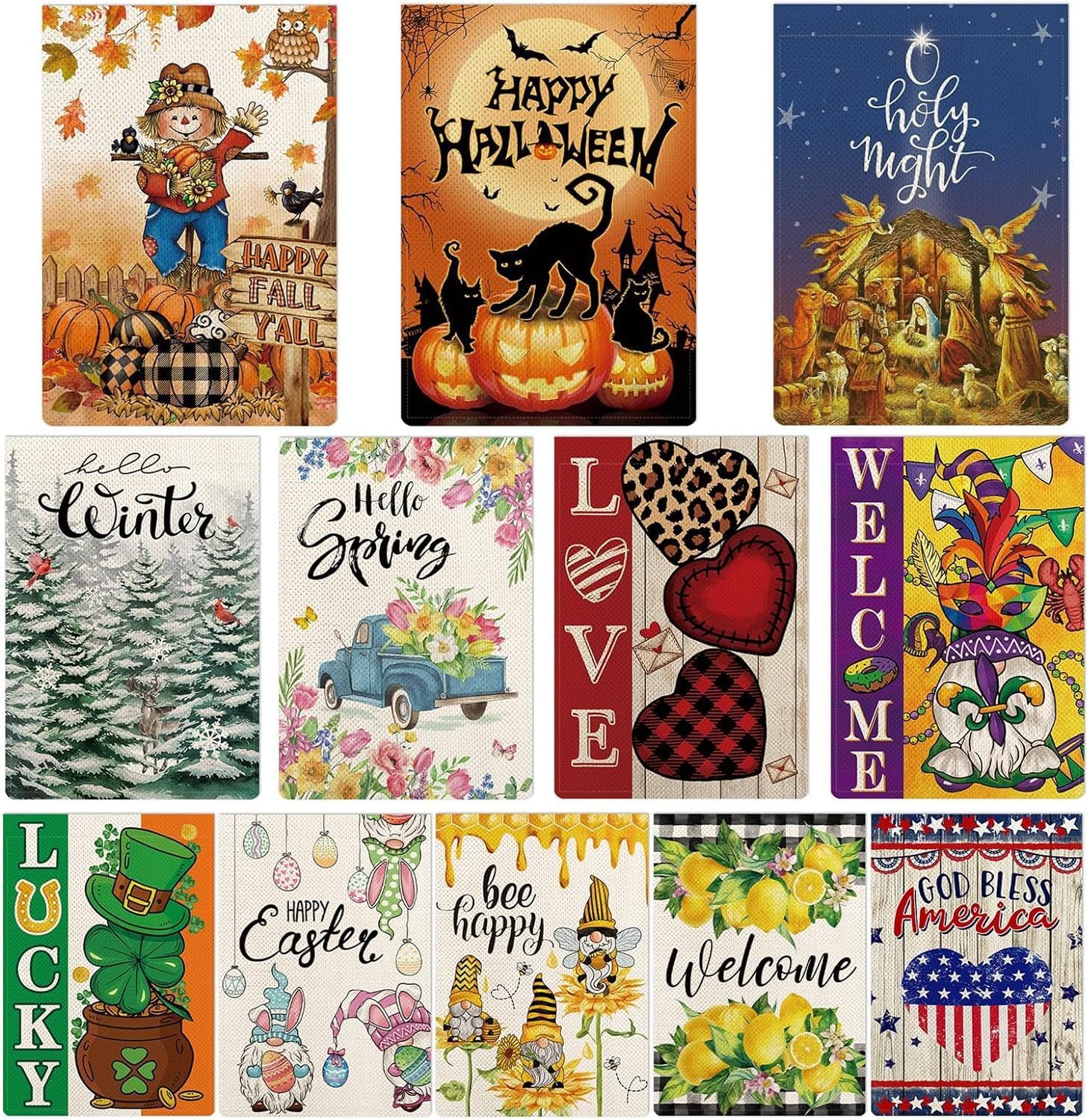 Amazon.com : 12 Pcs Seasonal Garden Flags 12.5x18 Double Sided Seasonal ...