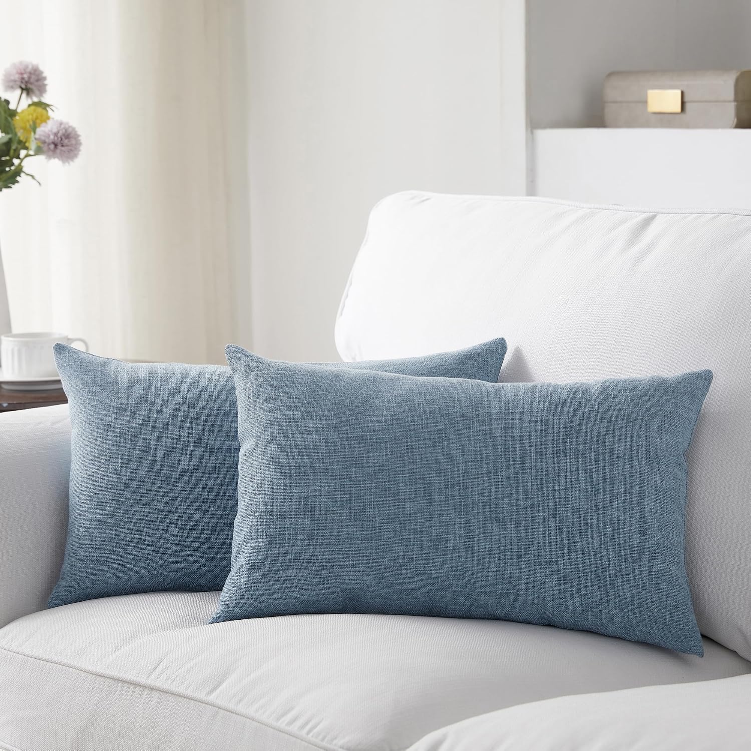 Amazon.com: Meekio Set of 2 Slate Blue Throw Pillow Covers 12x20 ...