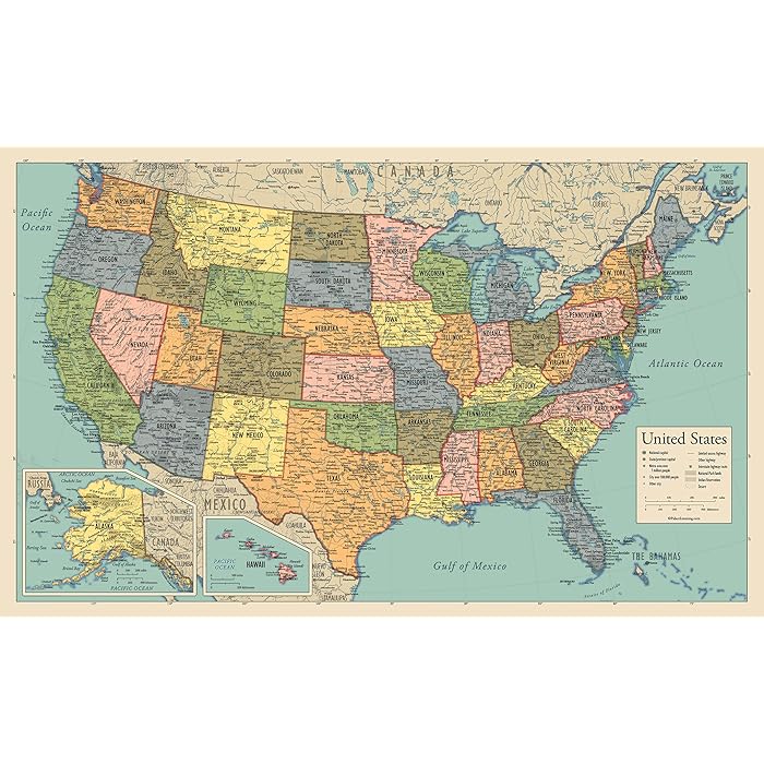 Buy USA Map Poster - United States Map Chart [Tan/Color] (Laminated, 18 ...