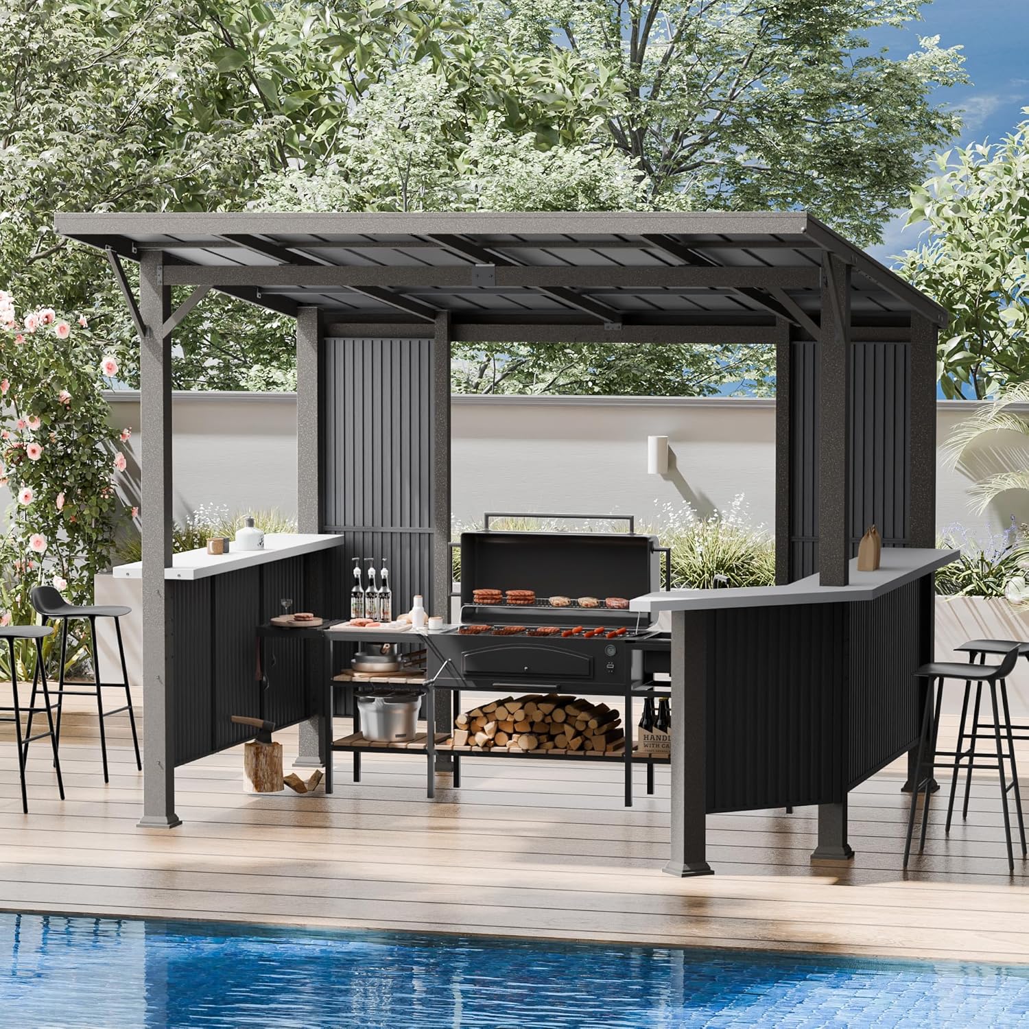 Amazon.com : 10'x10' Hardtop BBQ Gazebo, Outdoor BBQ Pergolar with ...