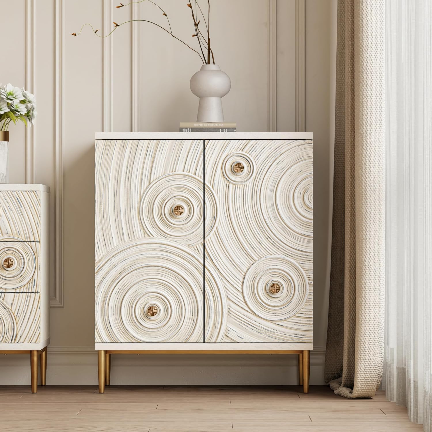 Amazon.com: Aoikax Farmhouse 2 Door Embossed Storage Cabinet with Ring ...