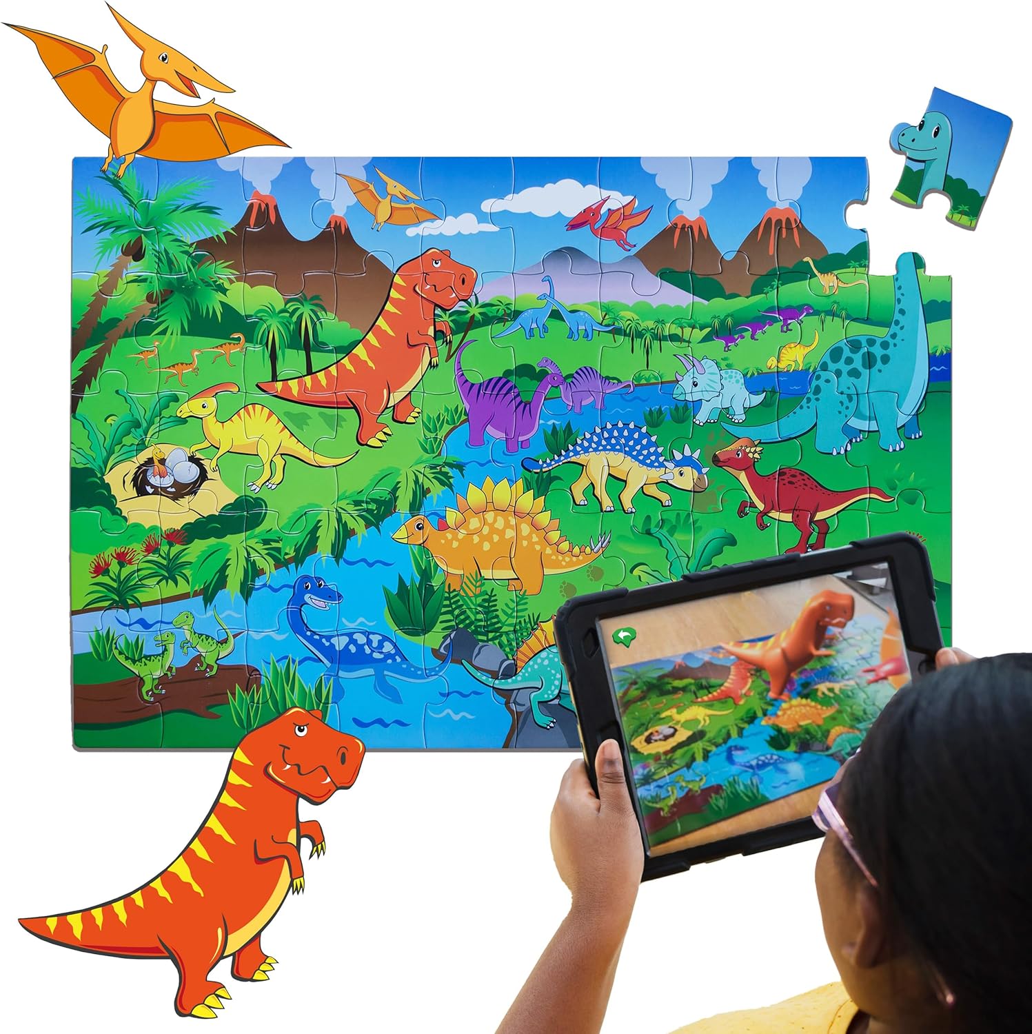 Dinosaur Puzzle 50 Pieces Smart technology uses augmented reality to ...