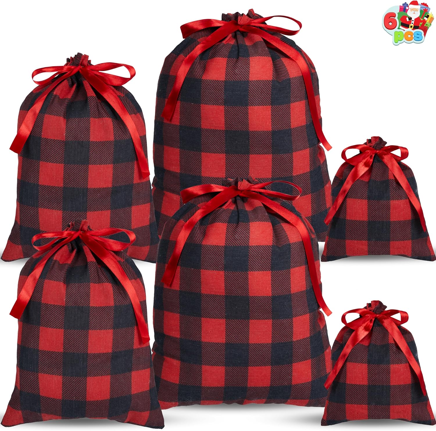 Amazon.com: JOYIN 6 PCS Christmas Fabric Gift Bags with Drawstring ...
