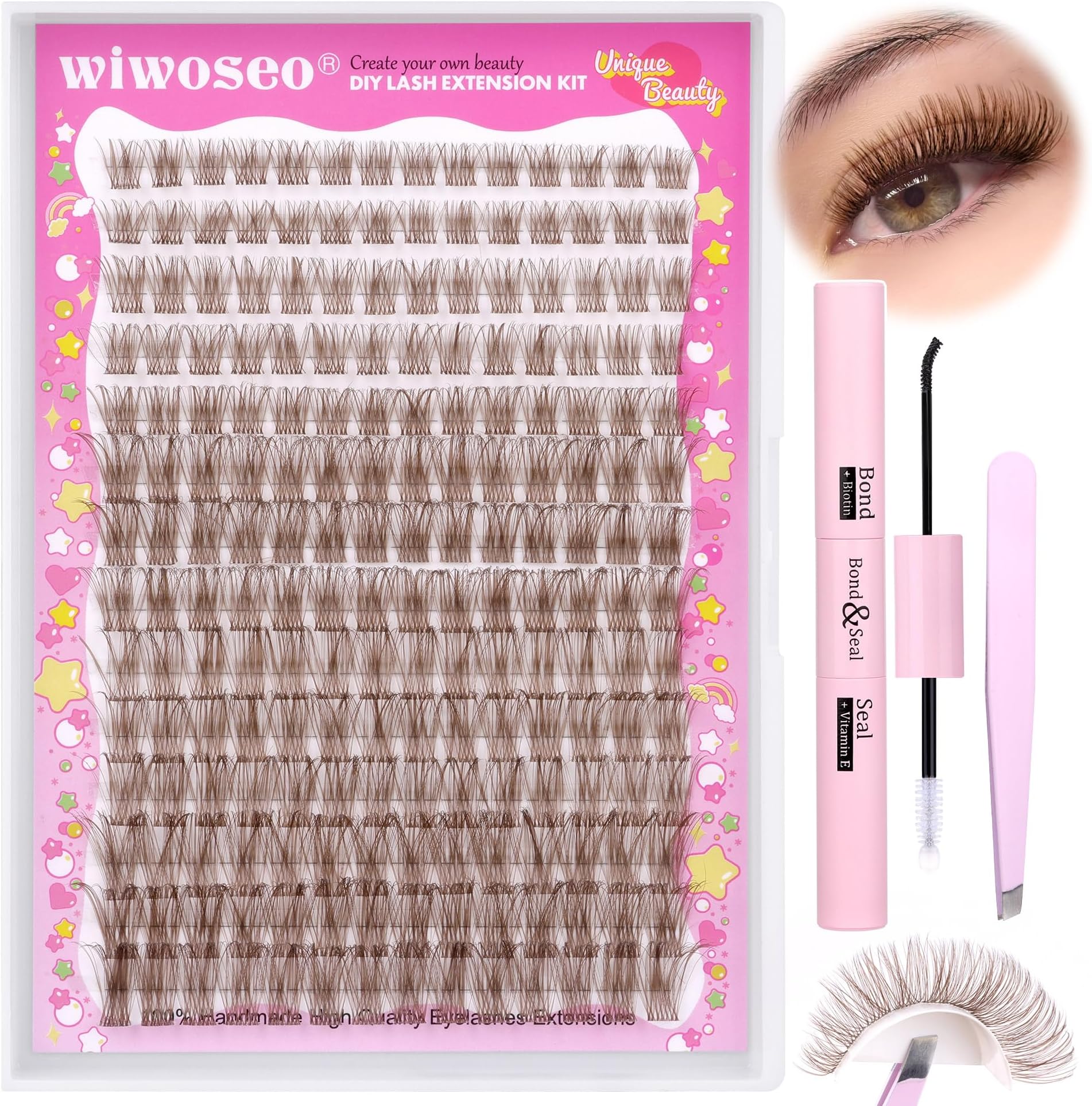 Amazon.com: wiwoseo Brown Lash Clusters Kit Brown Lash Extension Kit with Bond and Seal Lash ...