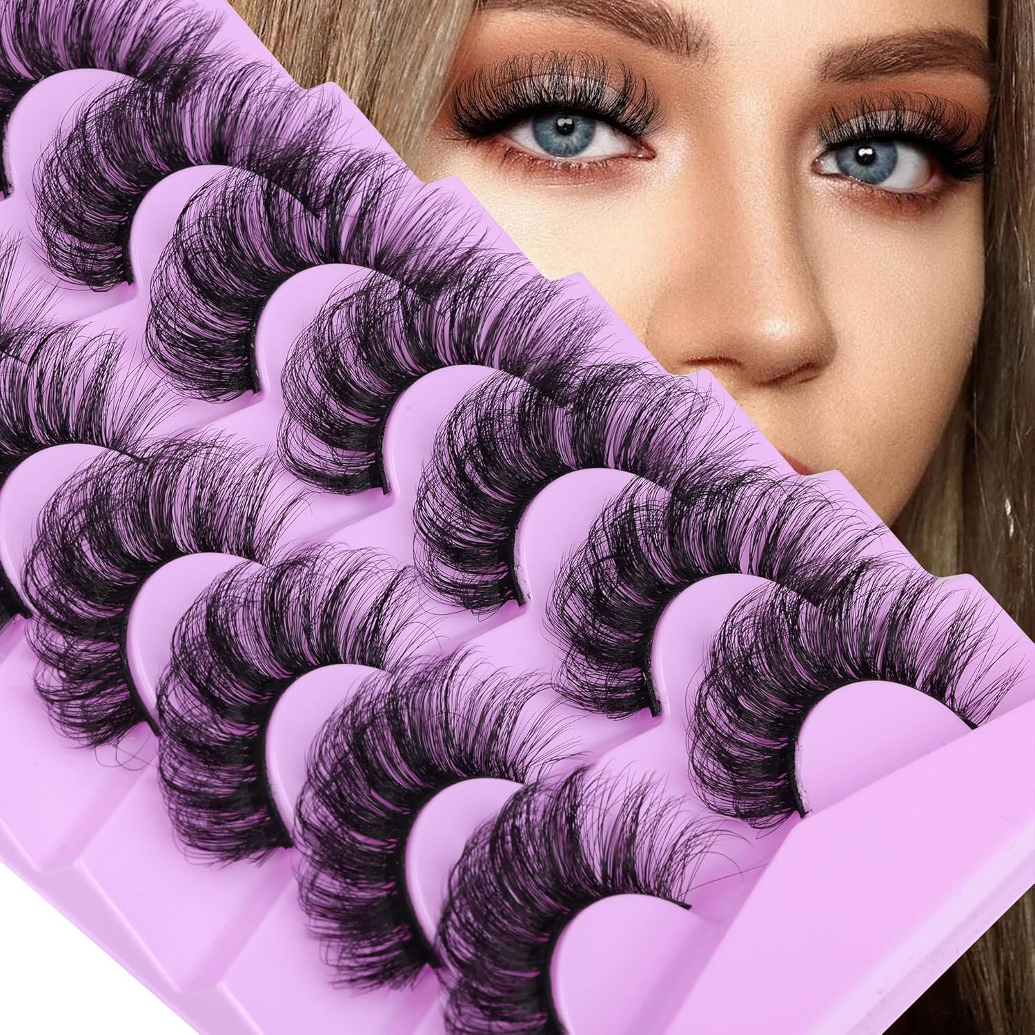 Amazon.com: Pleell Mink Lashes Fluffy Cute False Eyelashes Wispy Volume ...