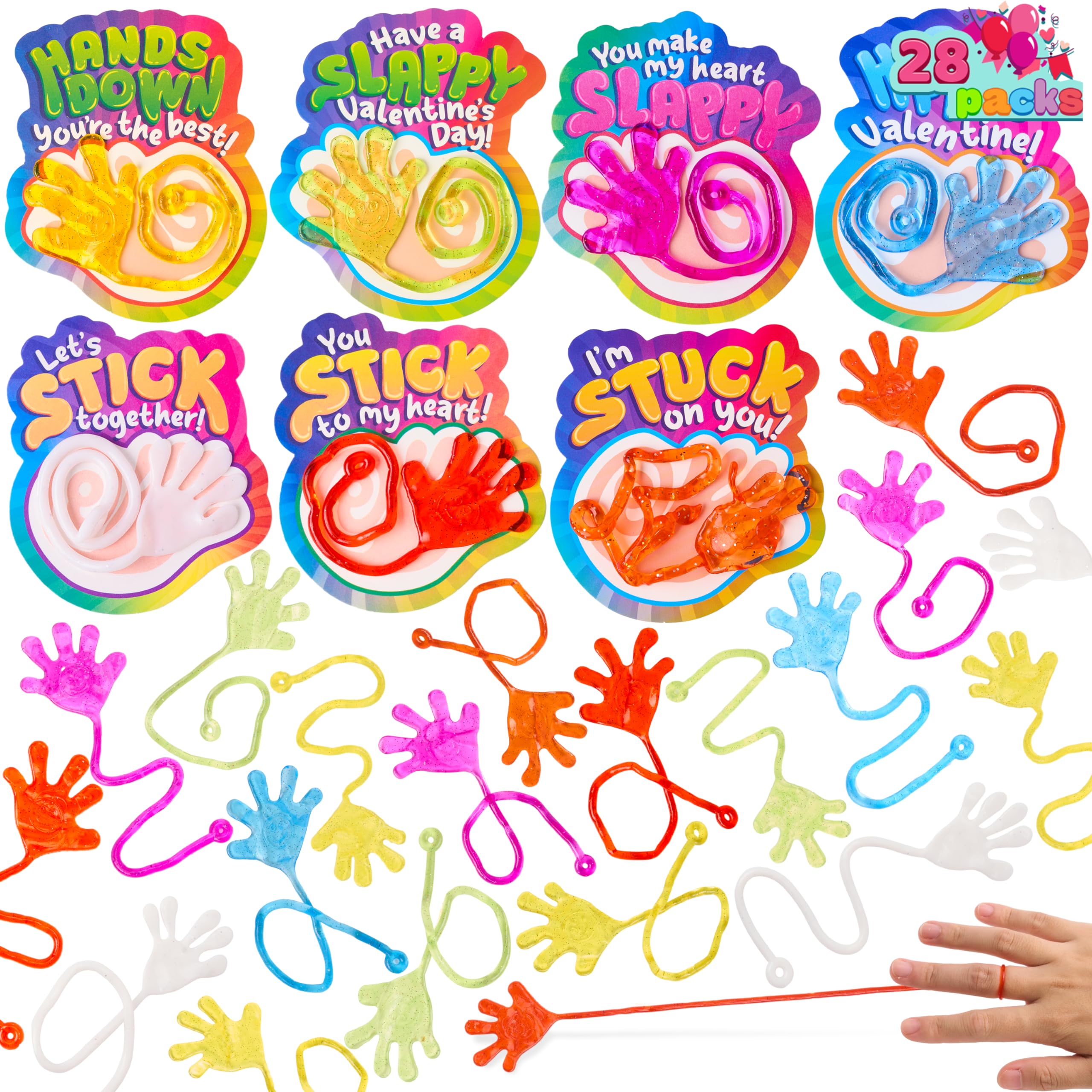 JOYIN 28 Pack Valentine's Day Sticky Hands with Cards, Classroom ...