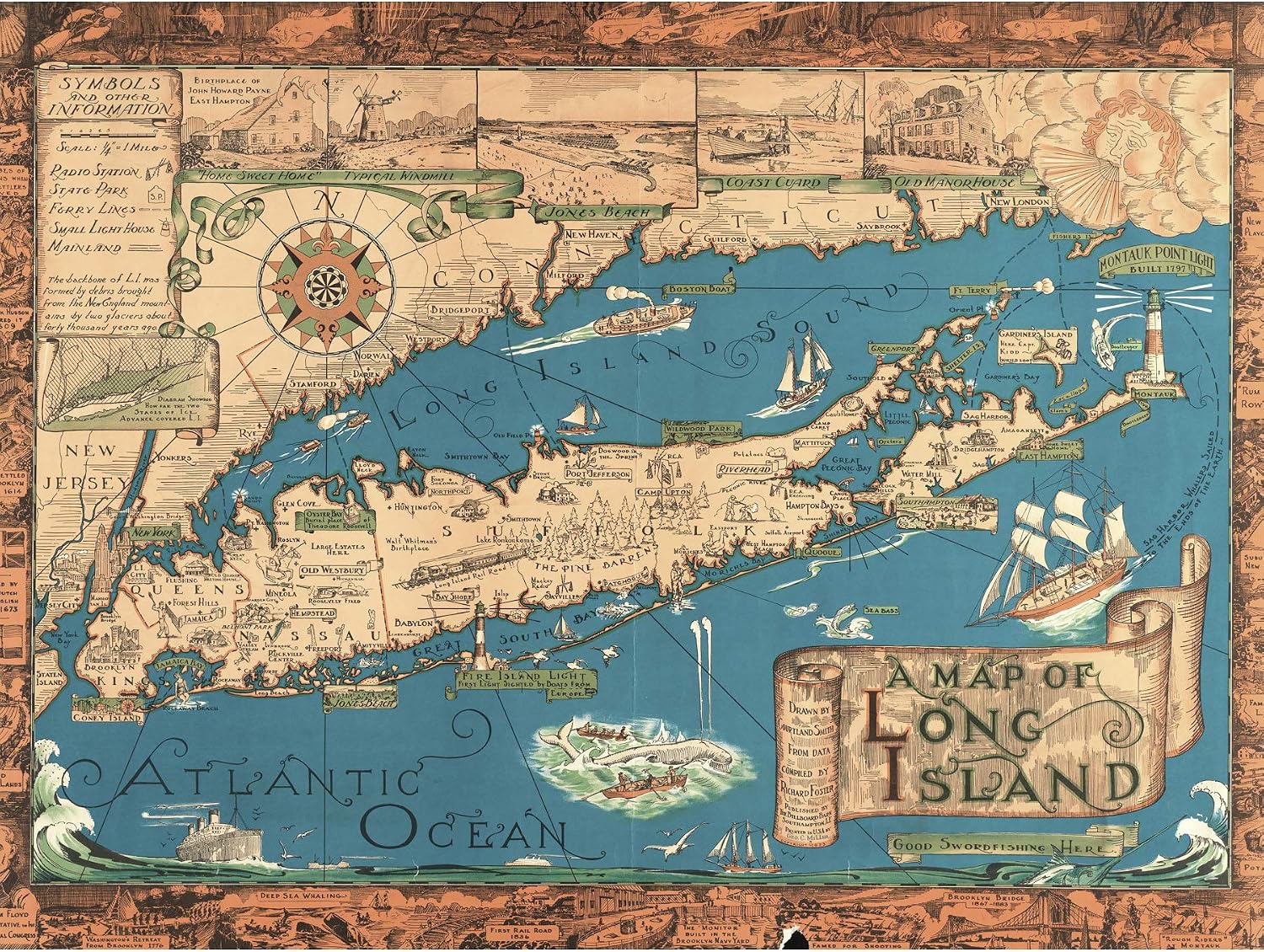 Smith 1933 Pictorial Map Long Island Ny History Large Wall Art Poster ...