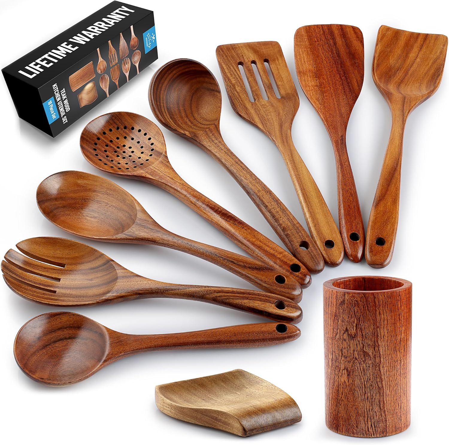 Amazon.com: Zulay Kitchen 10-Piece Wooden Spoons for Cooking - Smooth ...