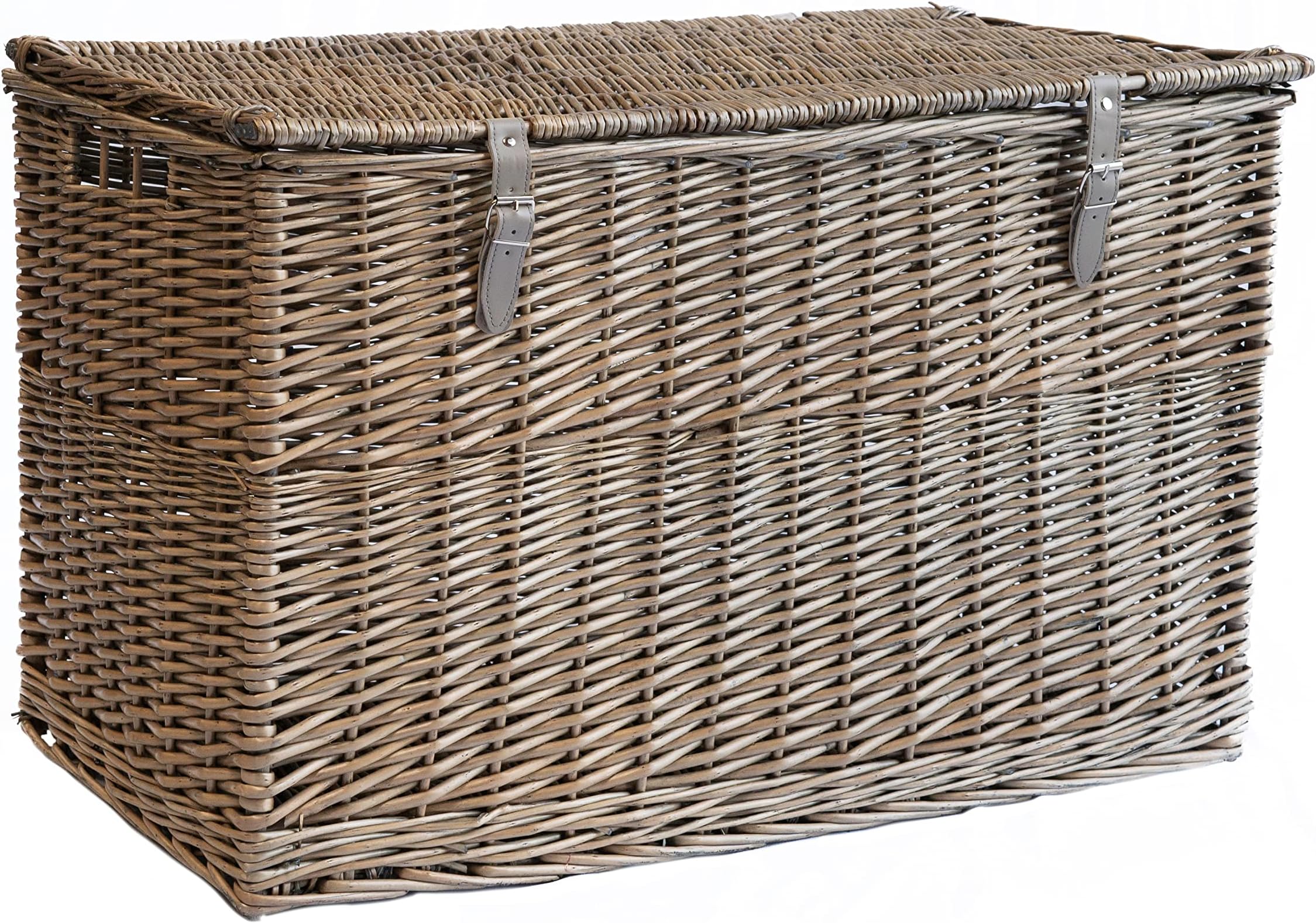 woodluv Medium Grey Wicker Storage Basket Trunk Chest Hamper Lidded ...