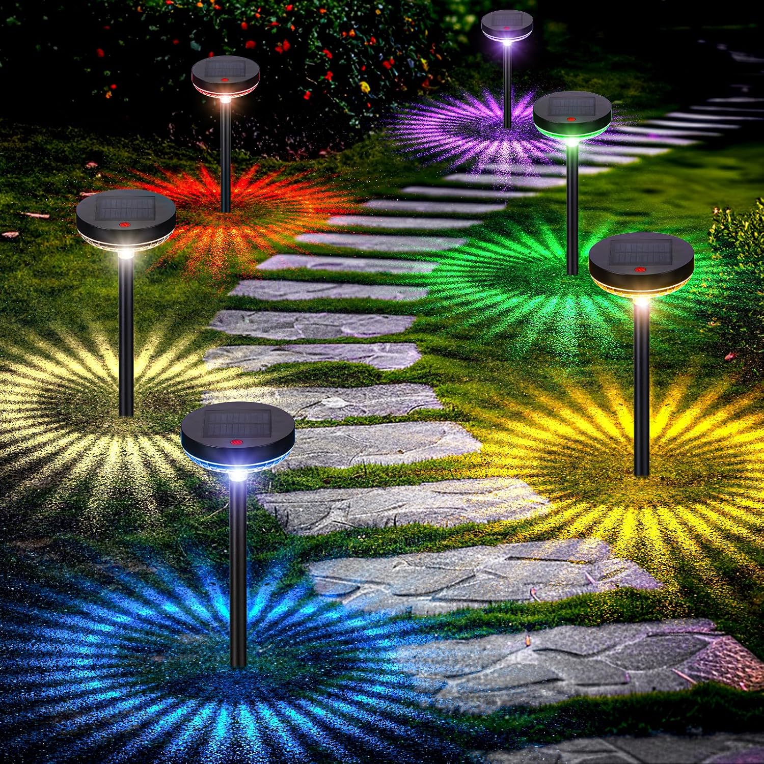 Bright Solar Outdoor Pathway Lights 6 Packs, Warm White & Color ...