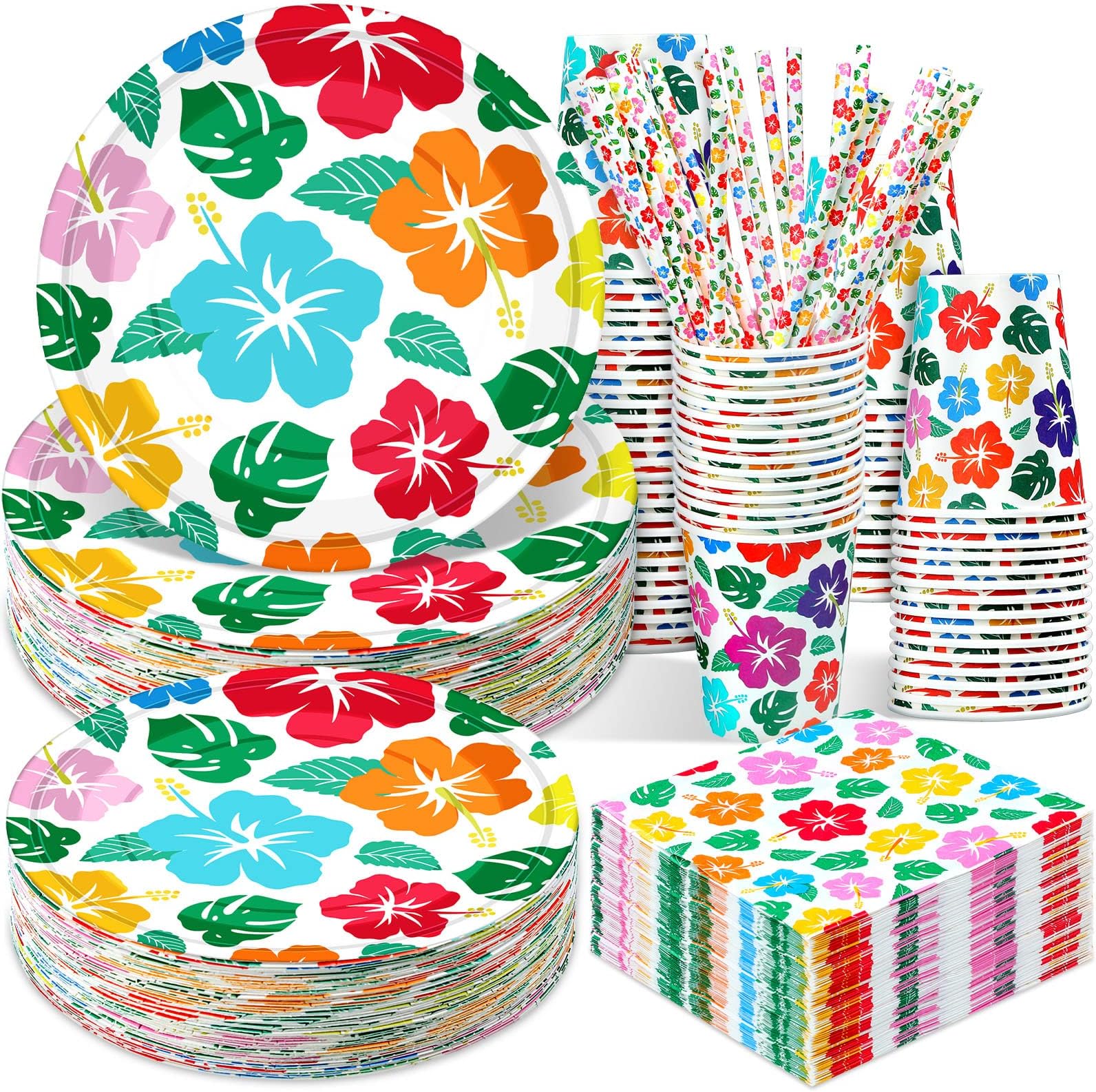Amazon.com: 240 Pcs Luau Party Plates Hawaiian Aloha Birthday Party ...