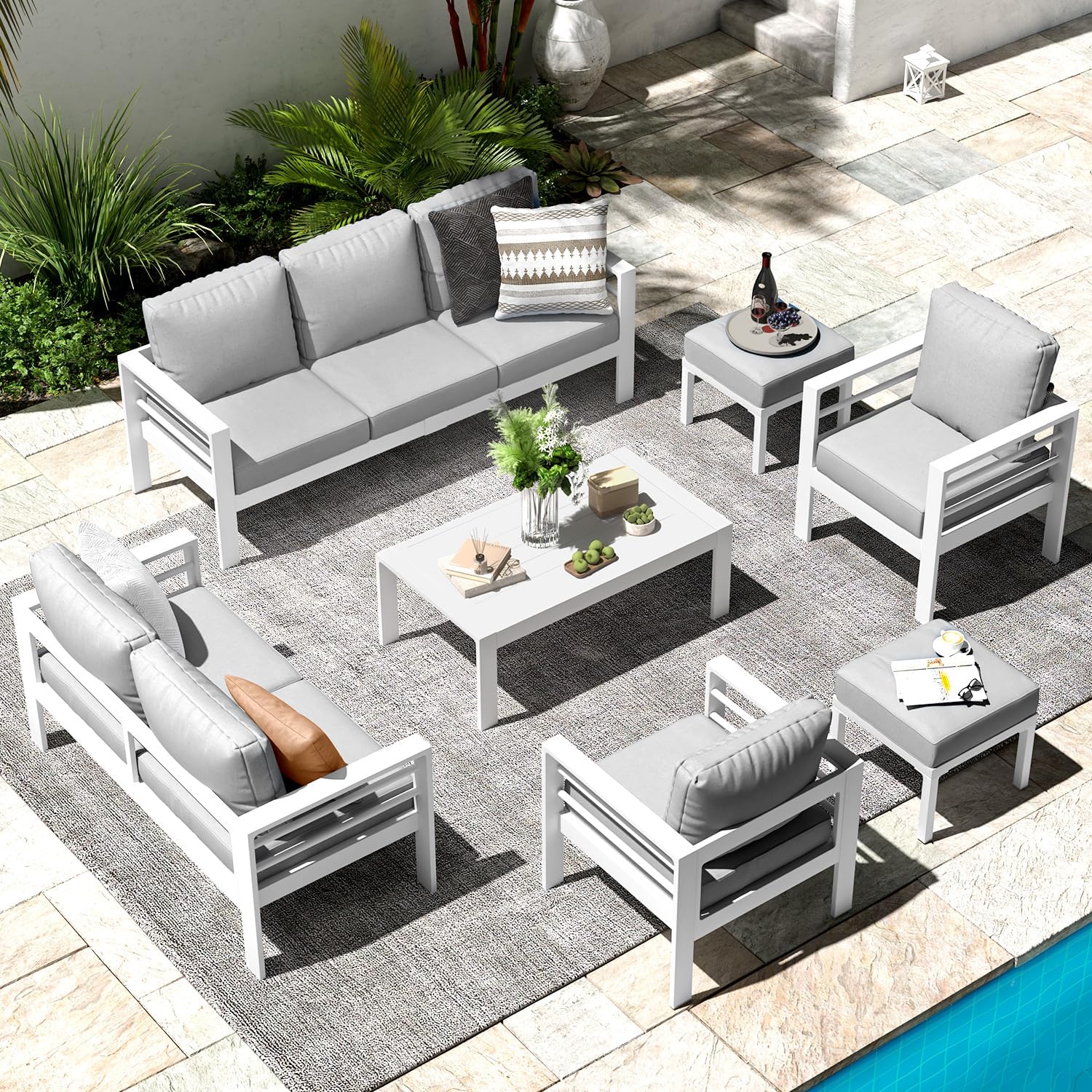 Amazon.com: AECOJOY Aluminum Patio Furniture Set, Modern Outdoor Patio ...