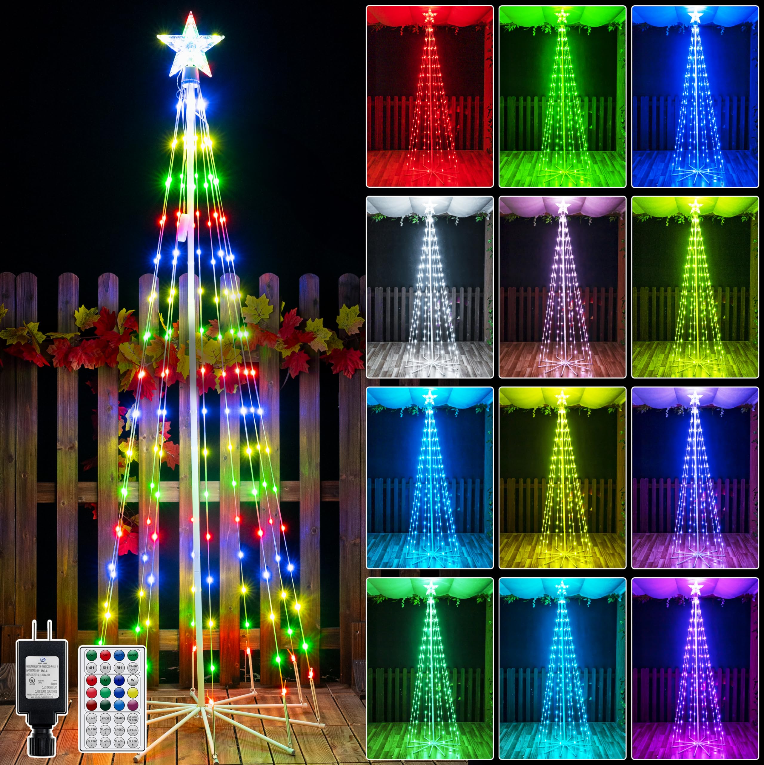 Ollny Christmas Tree Lights 6FT 170 LED, RGB 34 Modes Color Changing ...